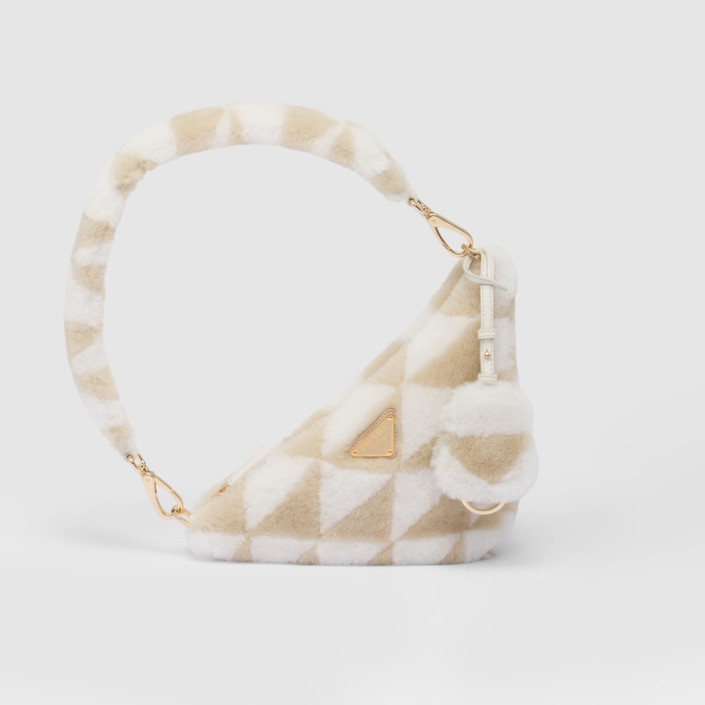 Ecru/white Shearling mini-bag | Prada