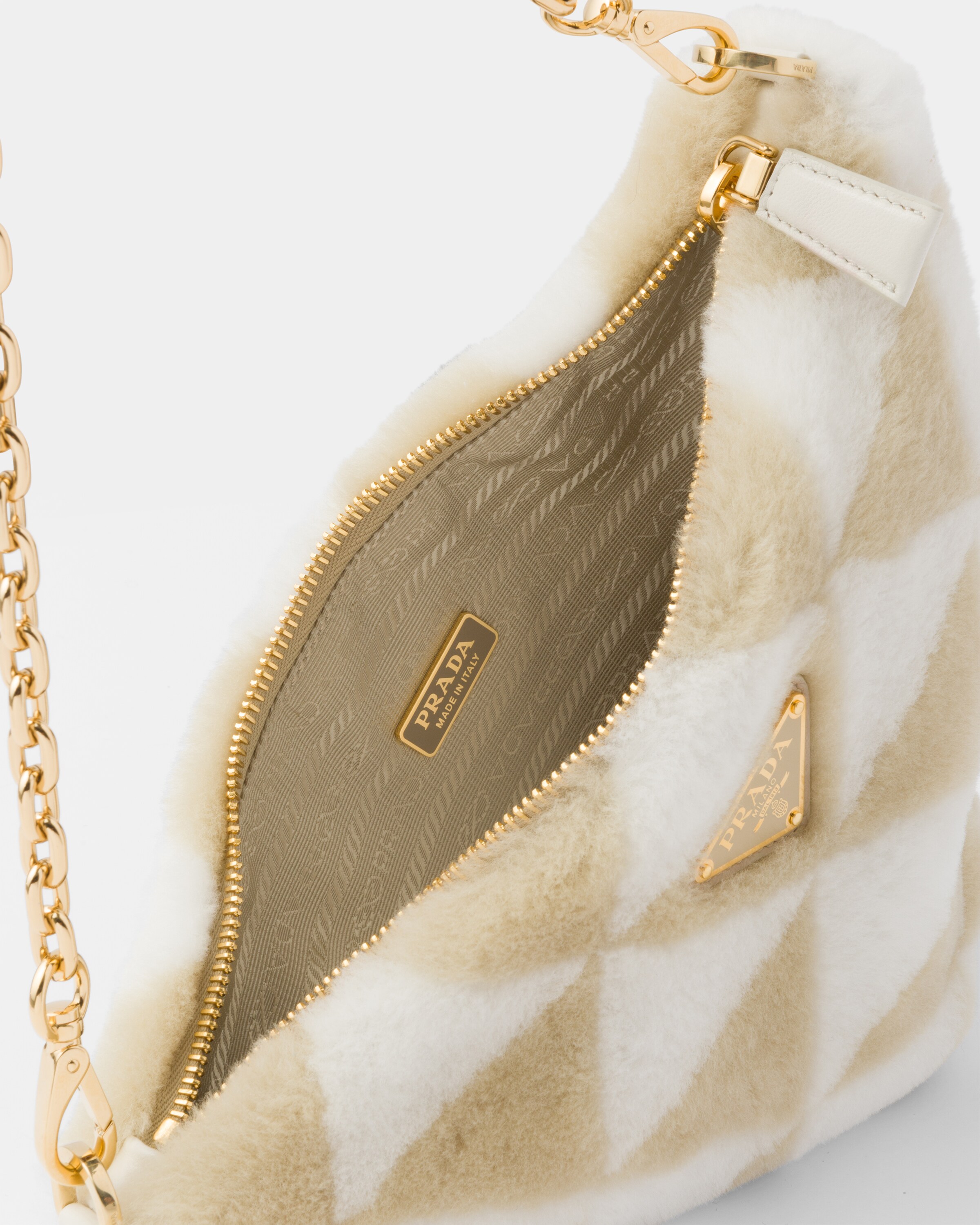 Ecru/white Shearling mini-bag | Prada