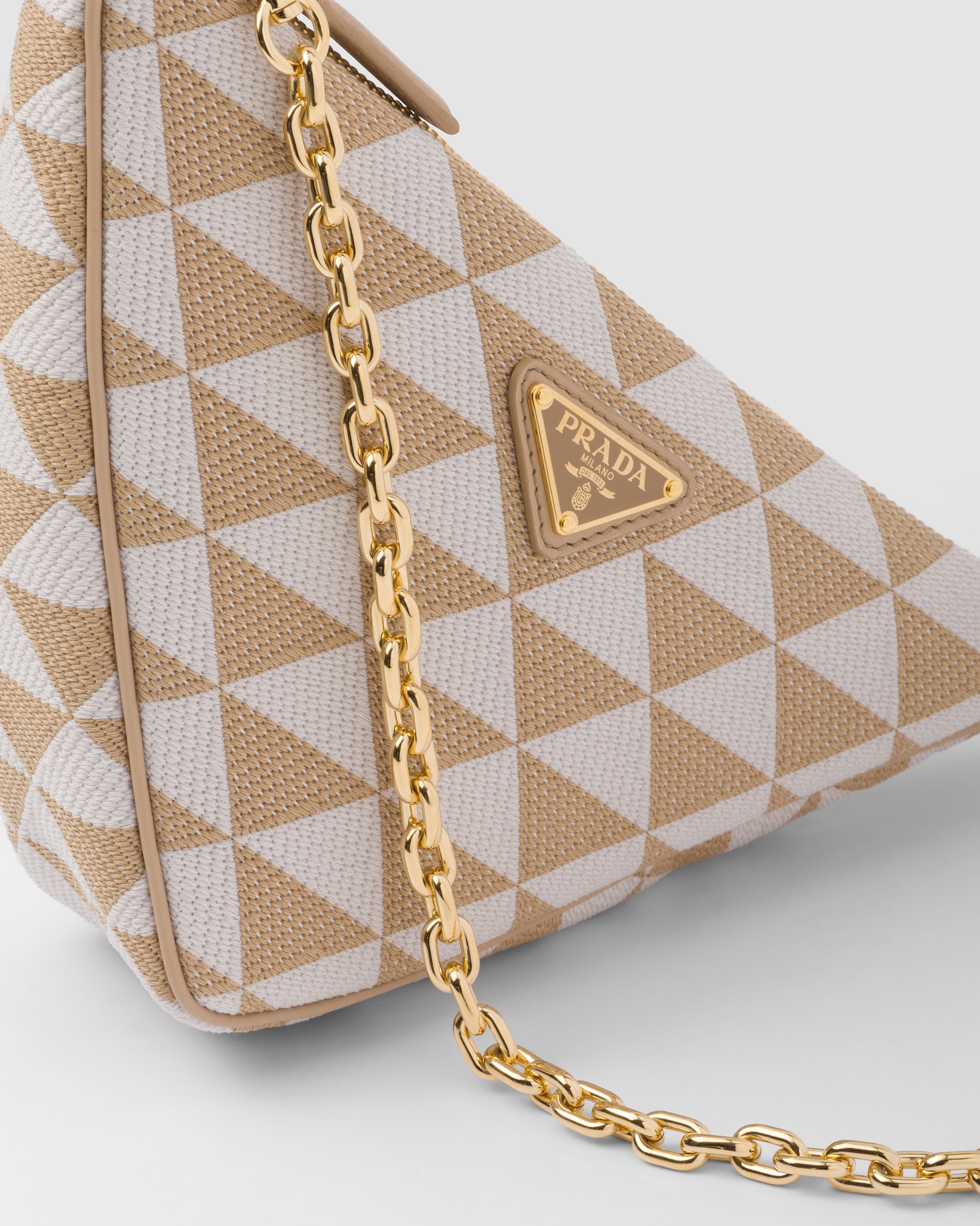 Beige/chalk White Embroidered Jacquard Fabric Mini-bag | PRADA