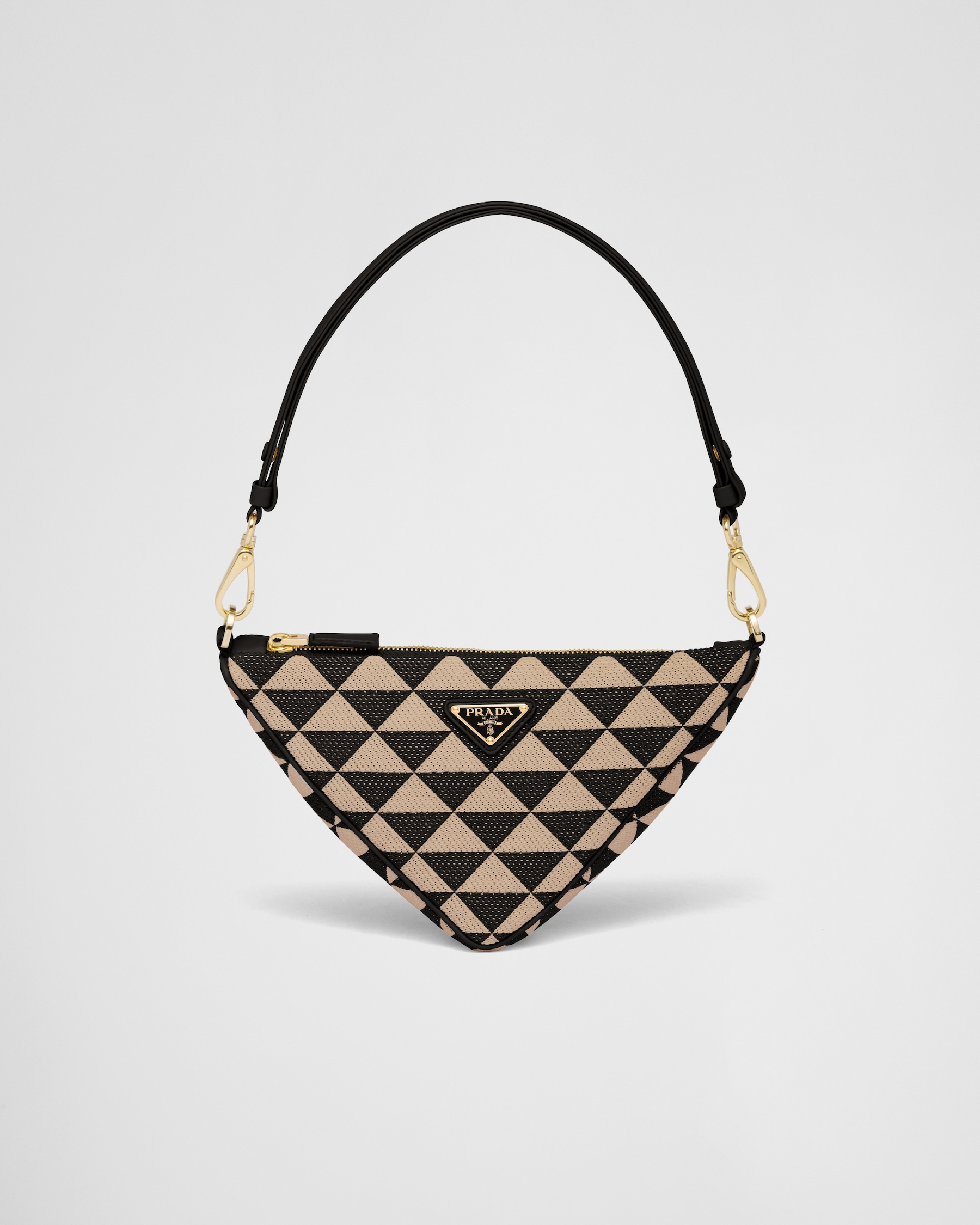 Black/beige Embroidered Jacquard Fabric Mini-bag | PRADA