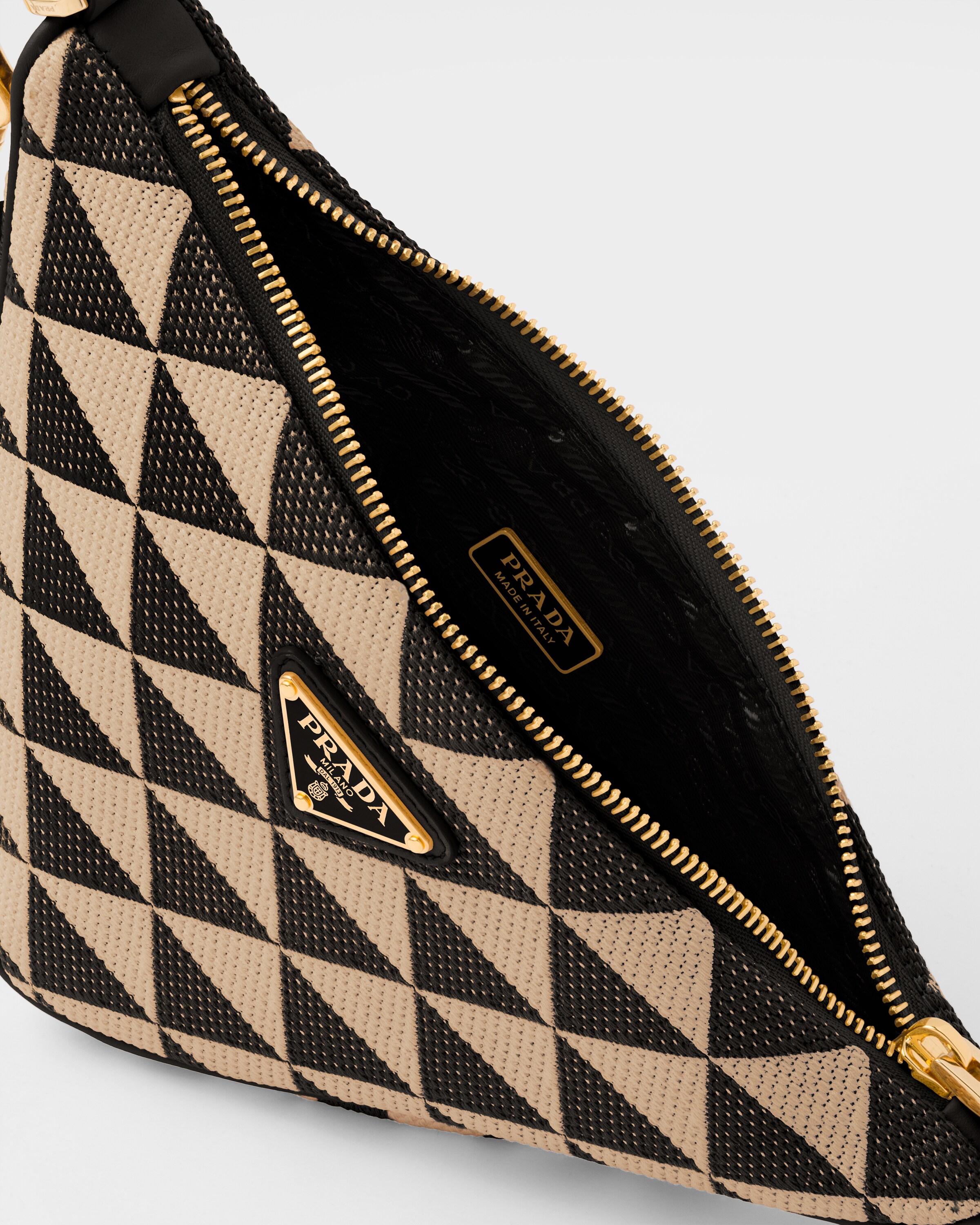 Black/beige Embroidered fabric mini-bag | Prada