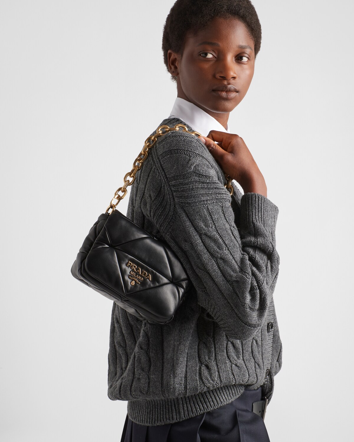 Black Prada System Nappa Patchwork Shoulder Bag | PRADA