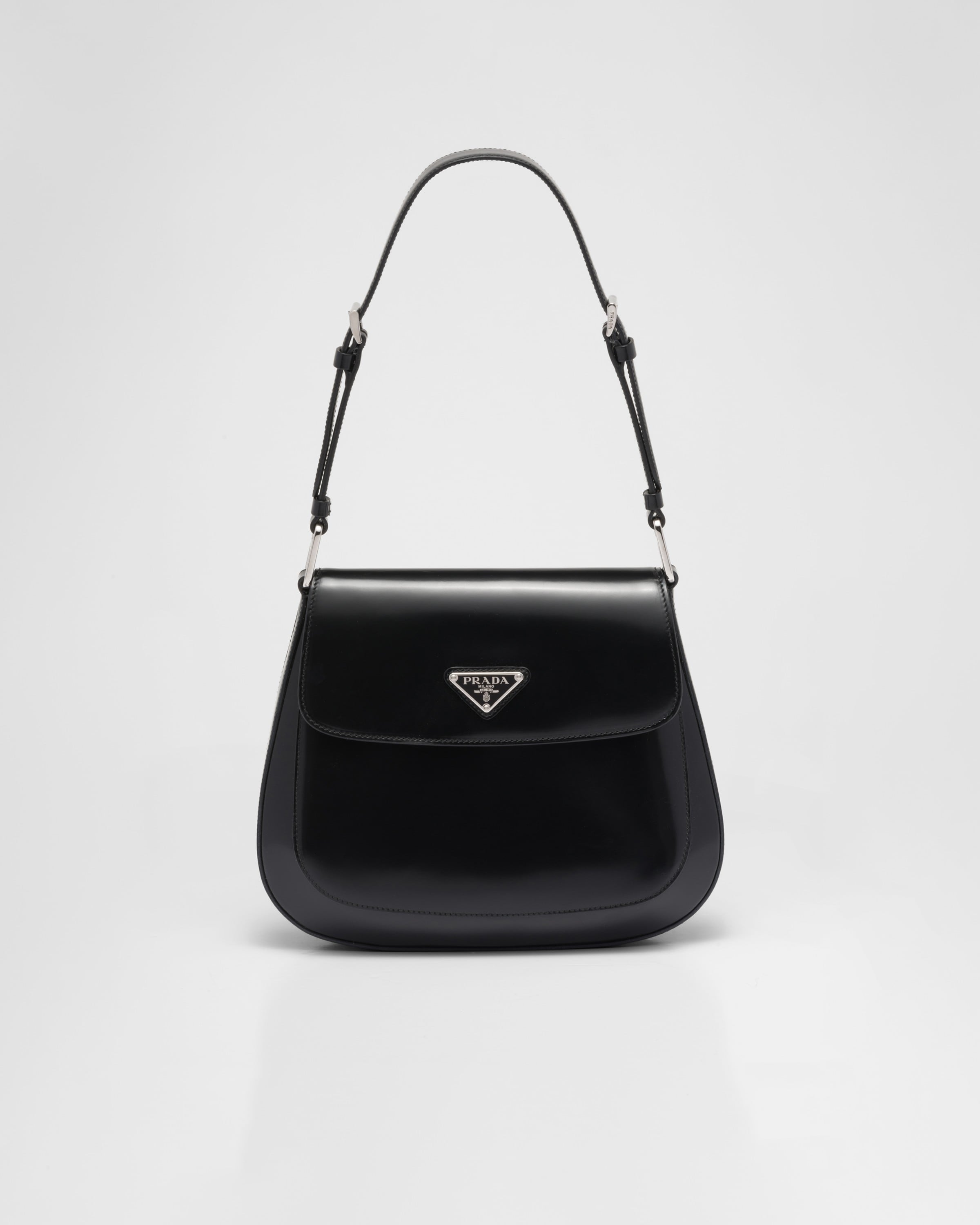 Bolsa De Ombro Prada Cleo Em Couro Escovado Preto | PRADA