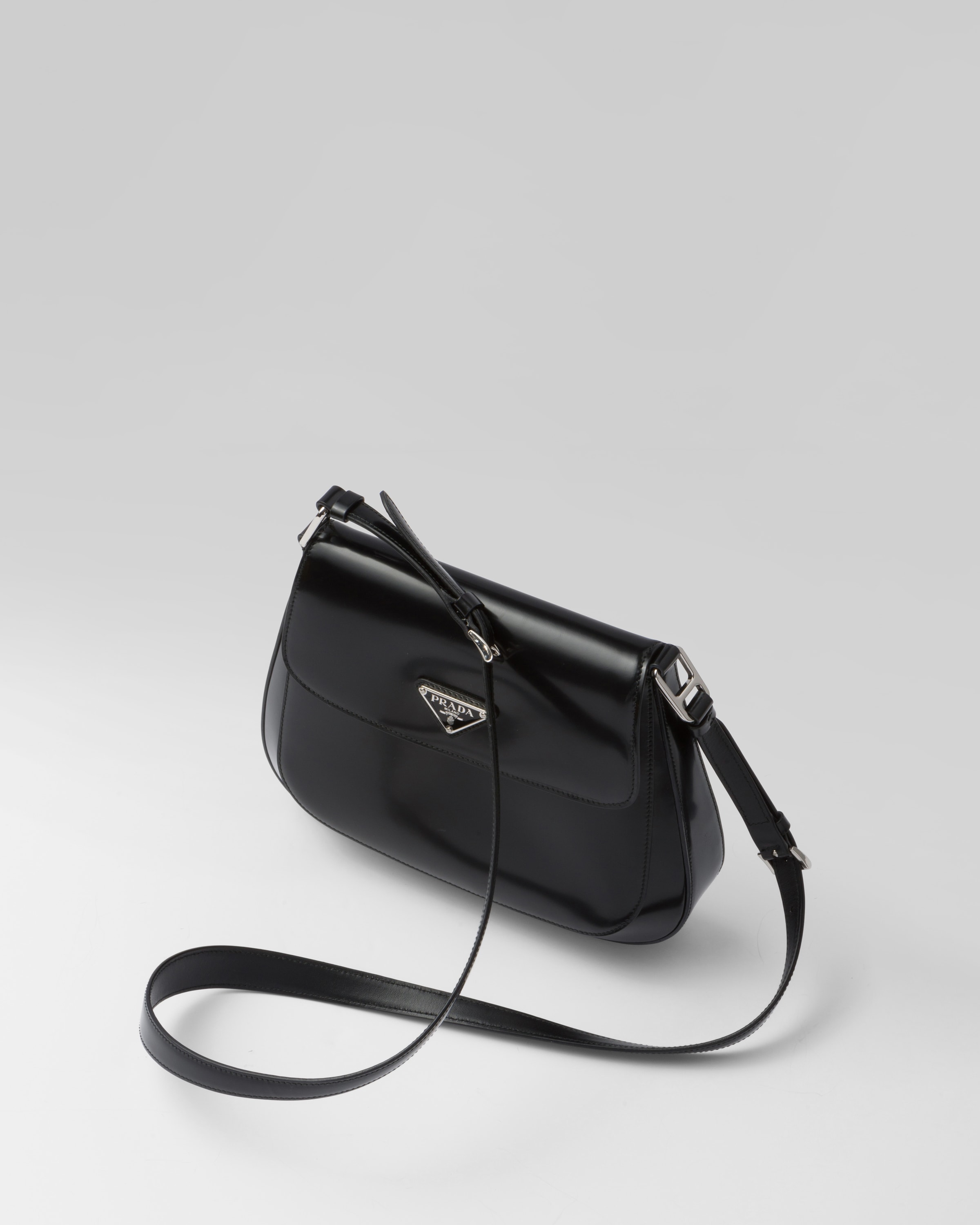 Bolsa De Ombro Prada Cleo Em Couro Escovado Preto | PRADA