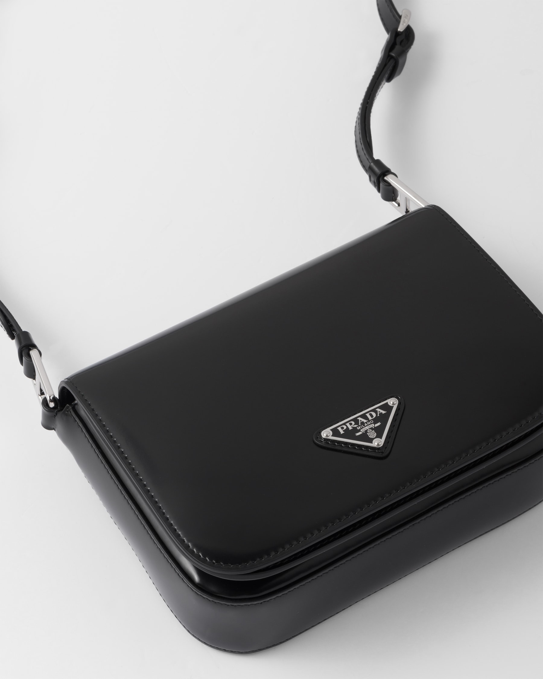 Black Brushed Leather Shoulder Bag | PRADA