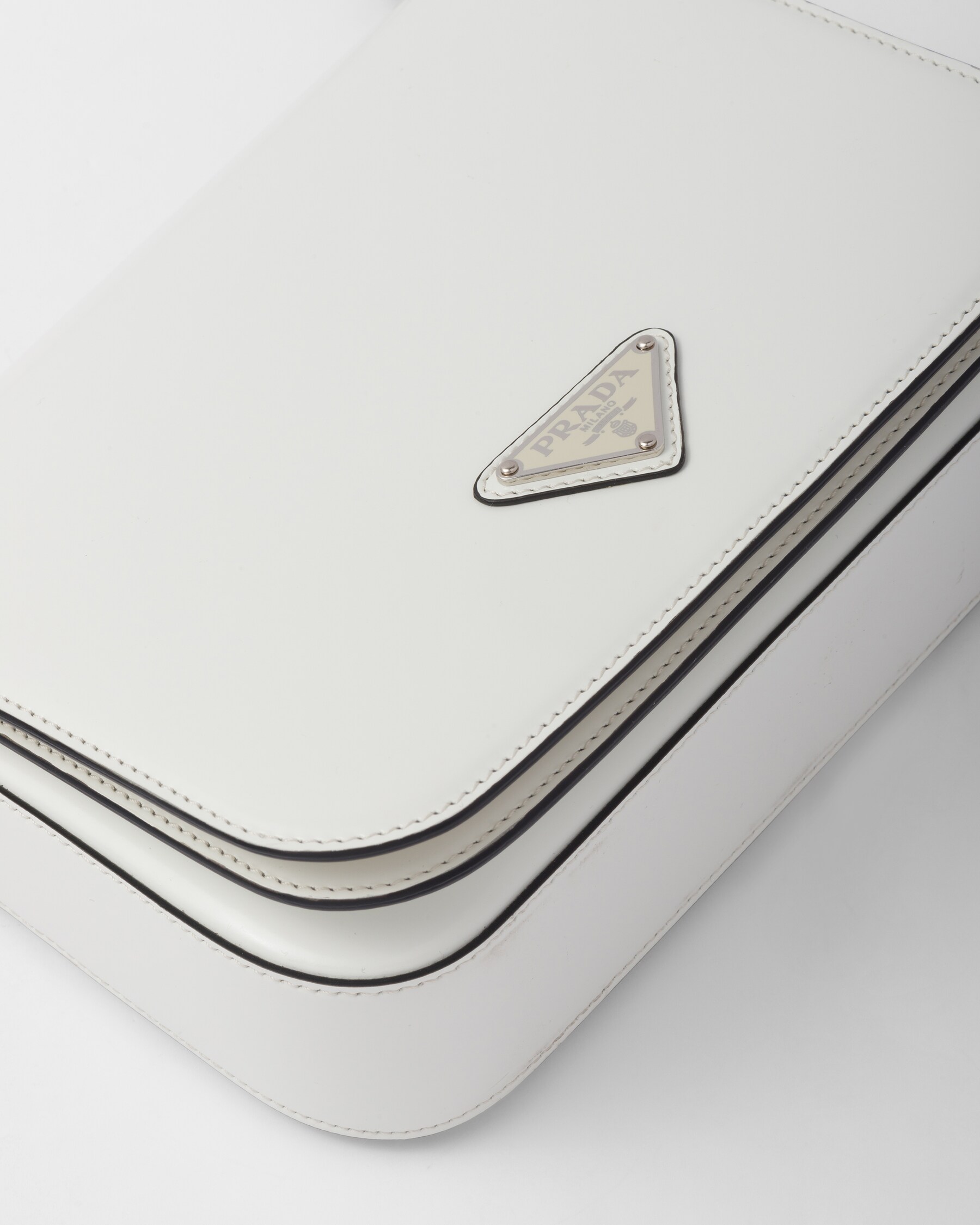 White Brushed Leather Shoulder Bag | PRADA