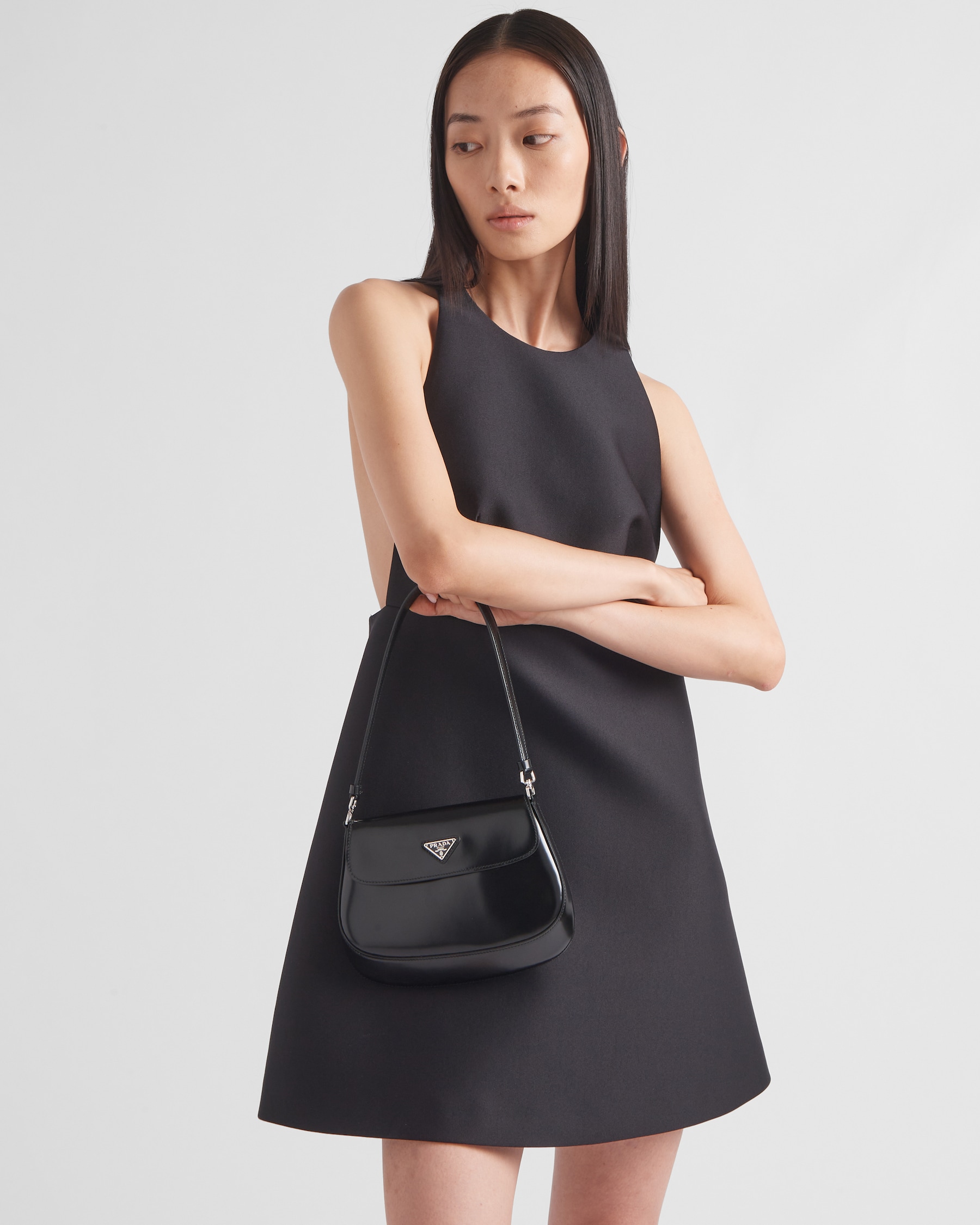 Black Prada Cleo Brushed Leather Shoulder Bag With Flap | PRADA