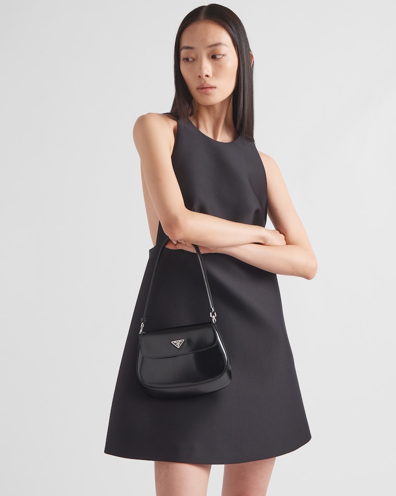 Prada Cleo Fırçalanmış Deri Kapaklı Omuz ÇAntası Black | PRADA