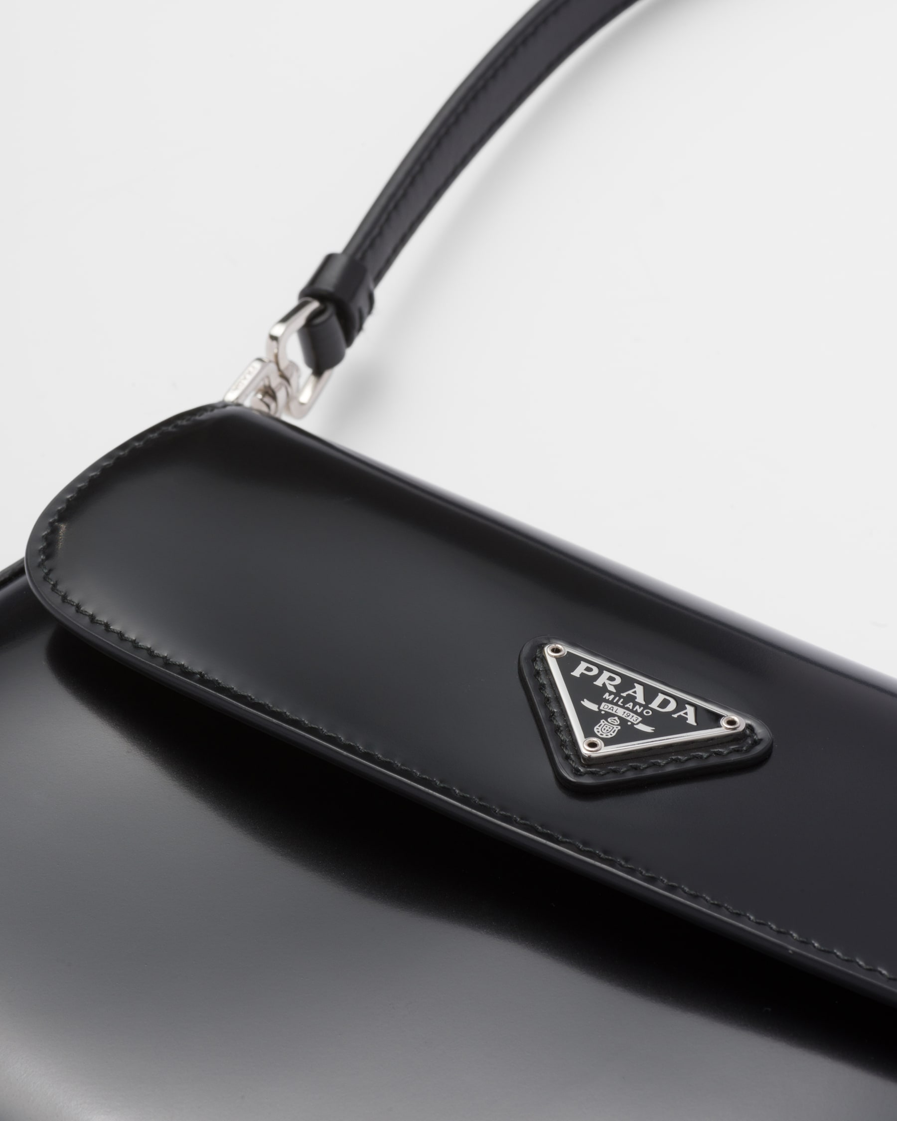 Black Prada Cleo Brushed Leather Shoulder Bag With Flap | PRADA