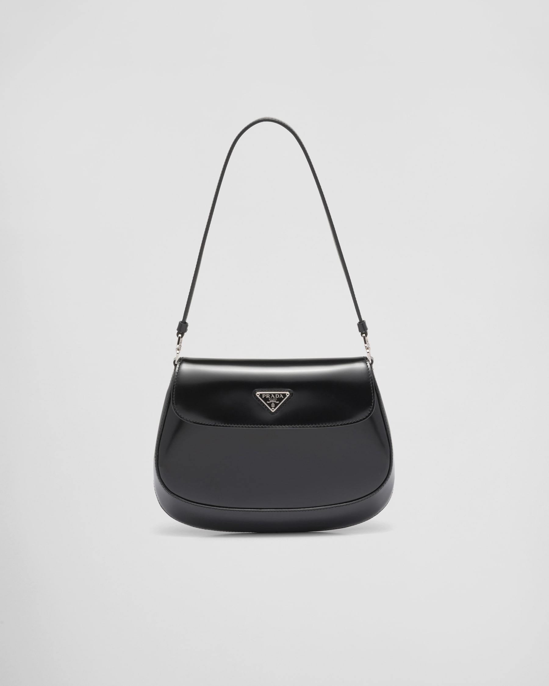 Black Prada Cleo Small Brushed Leather Shoulder Bag With Flap | PRADA