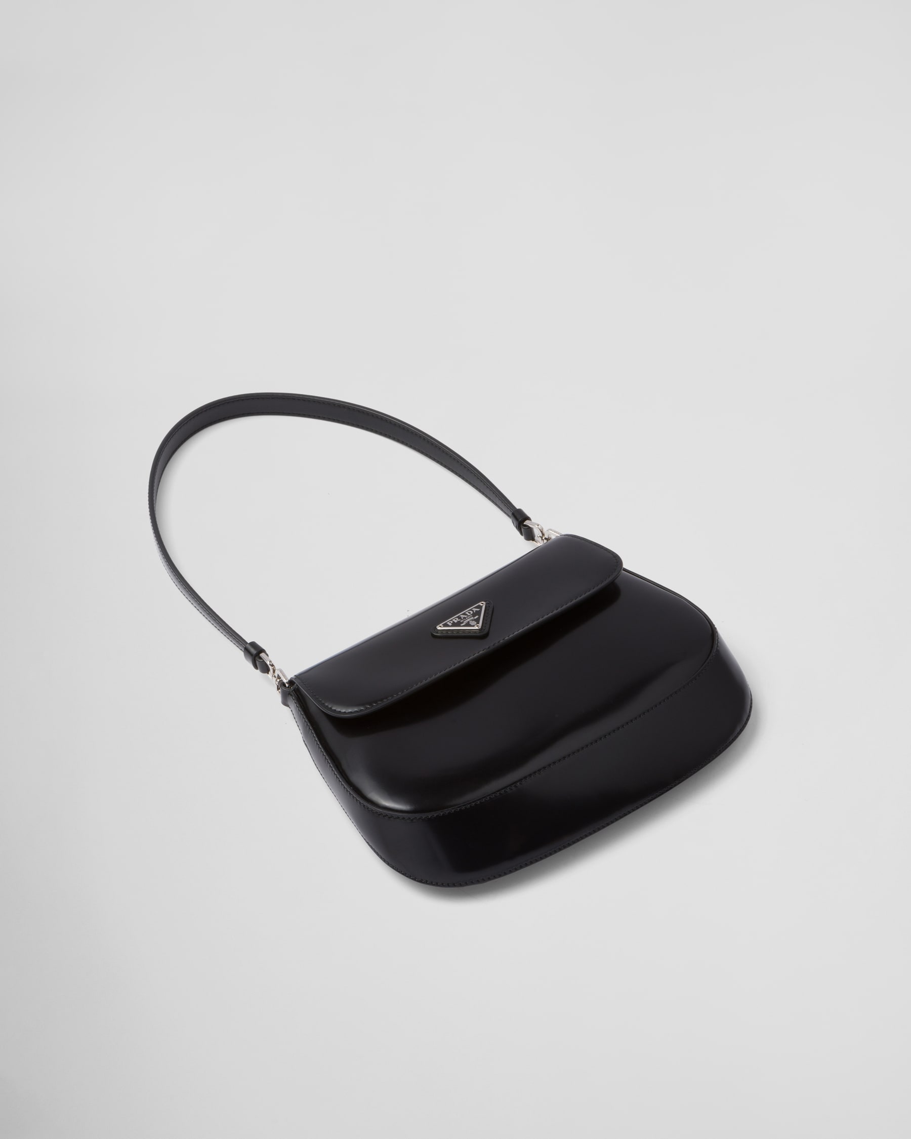 Black Prada Cleo Brushed Leather Shoulder Bag With Flap | PRADA