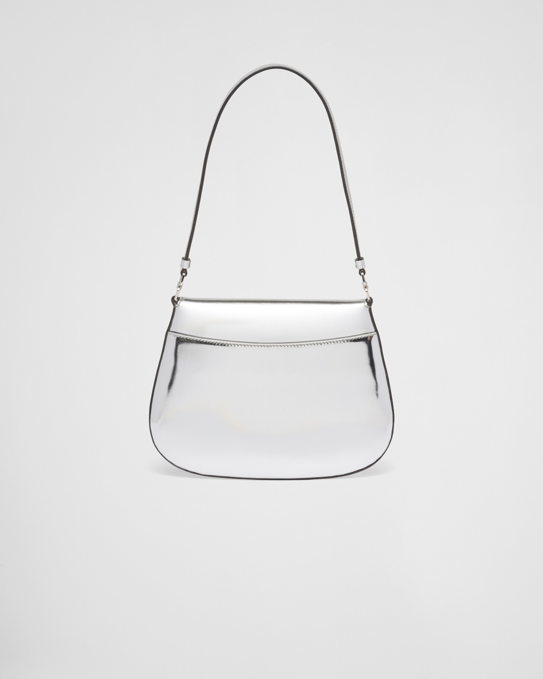 Silver Prada Cleo Brushed Leather Shoulder Bag With Flap | PRADA