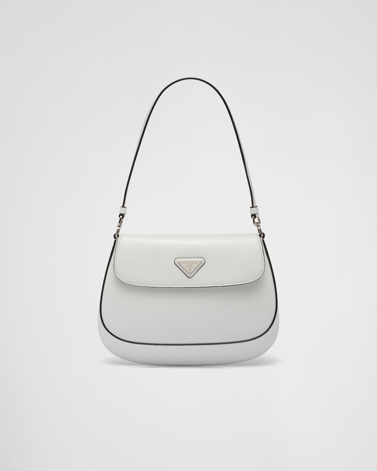 White Prada Cleo Brushed Leather Shoulder Bag With Flap | PRADA