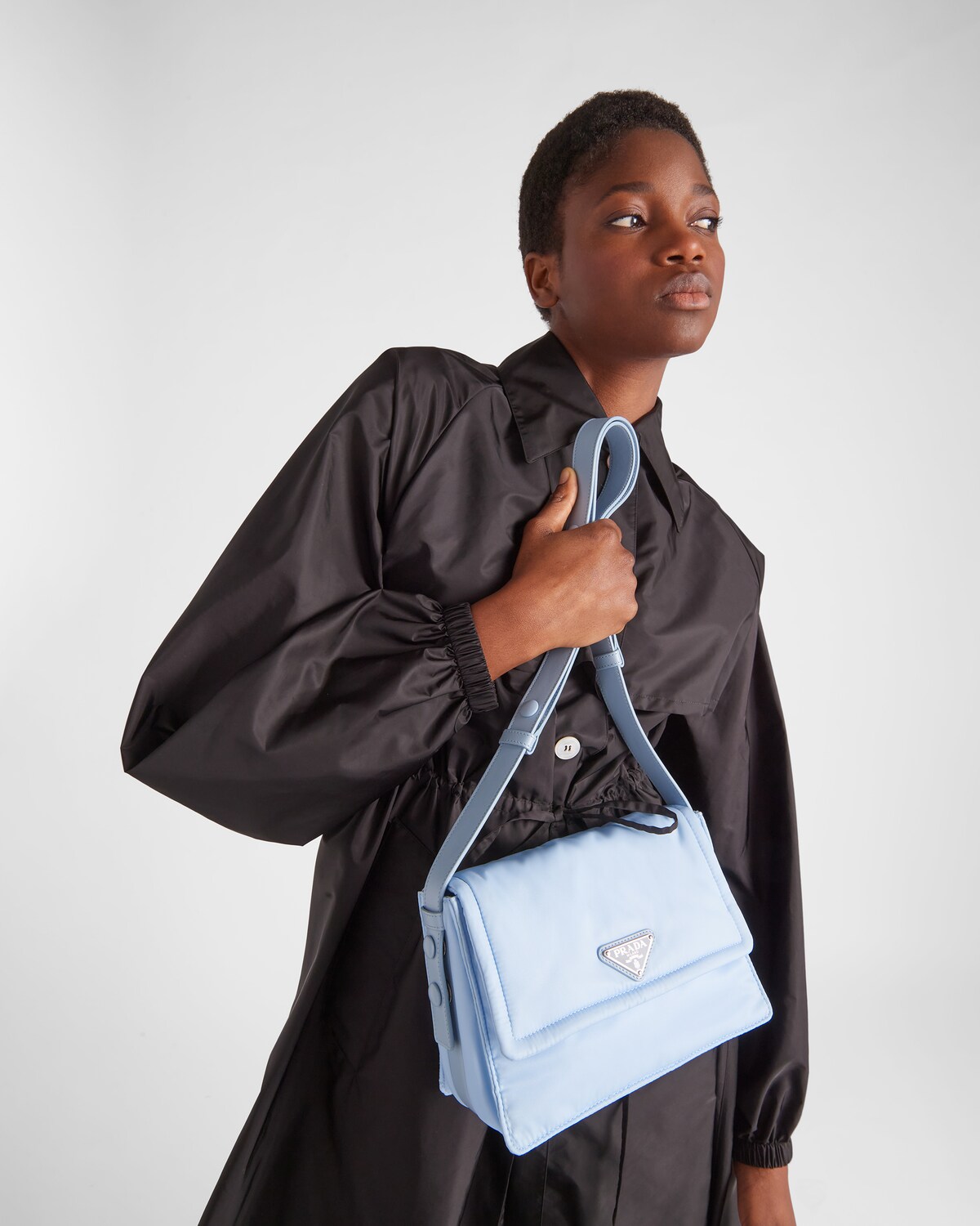 Light Blue Small Padded Re-nylon Shoulder Bag | PRADA