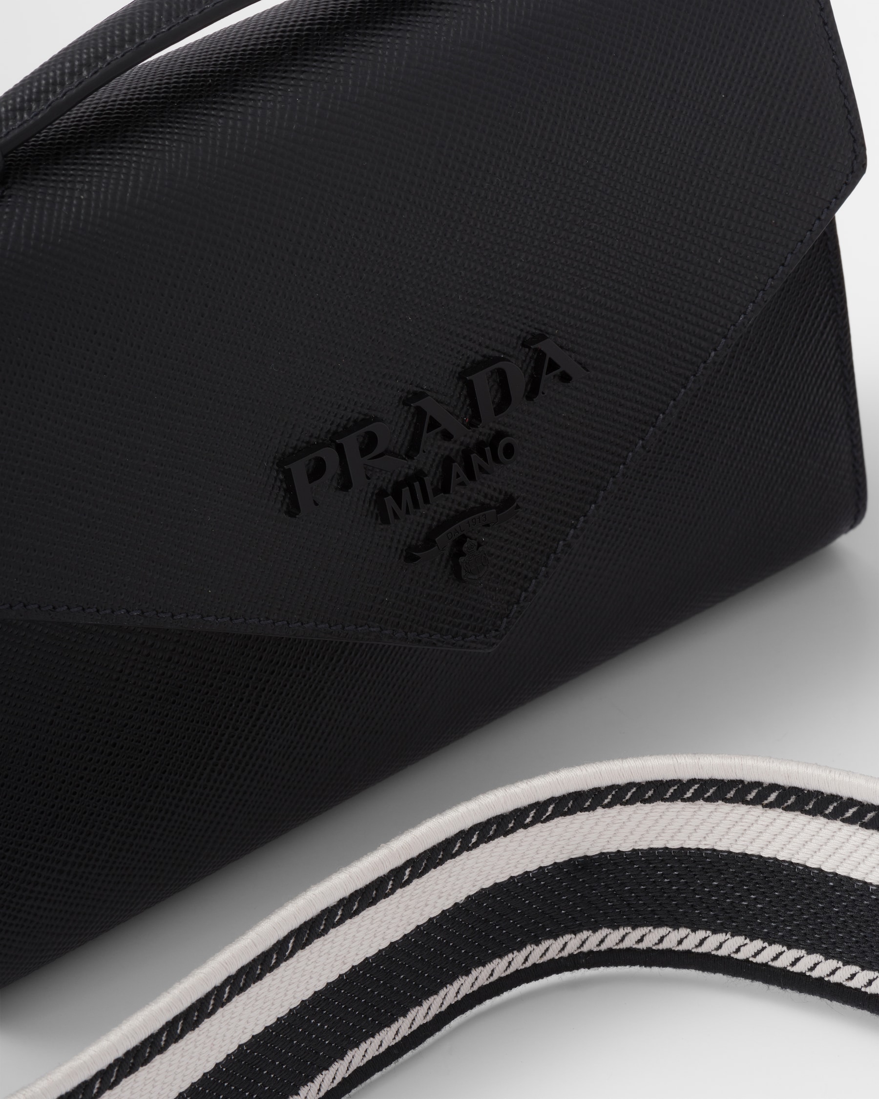 Black Prada Monochrome Saffiano And Leather Bag | PRADA
