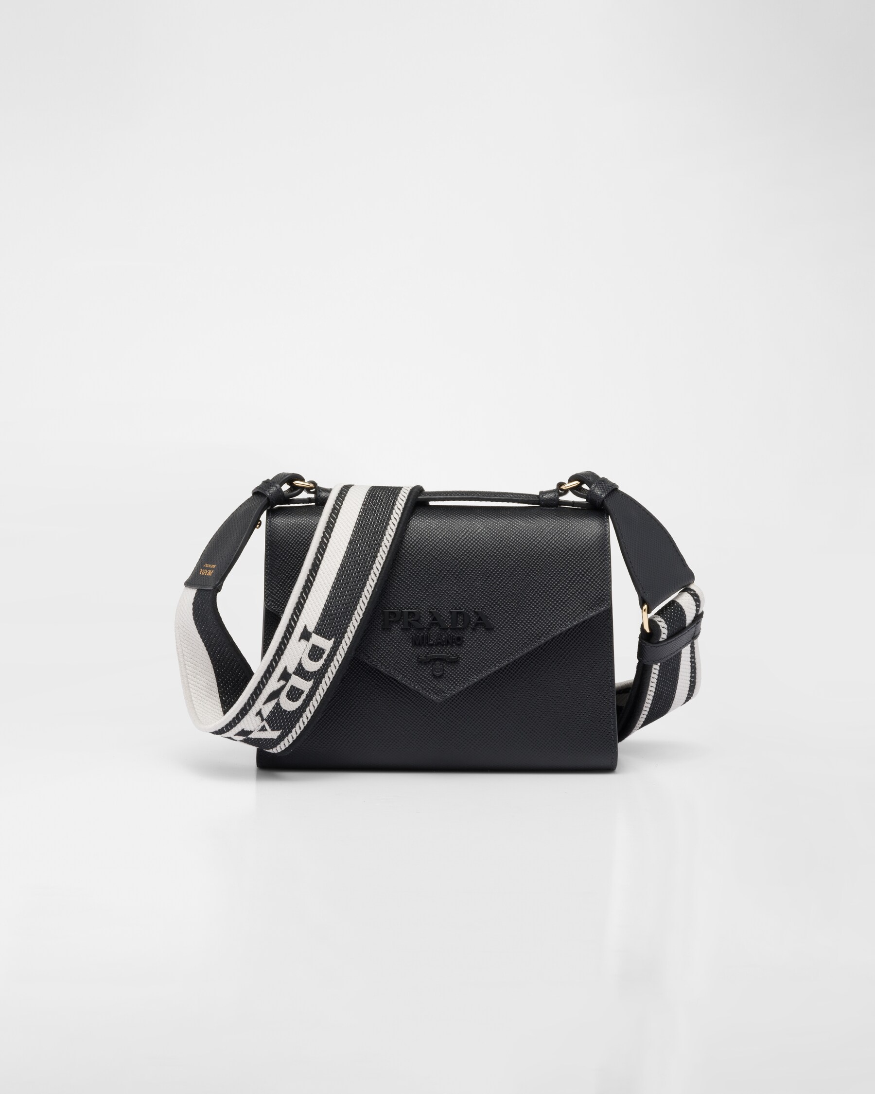 Black Prada Monochrome Saffiano And Leather Bag | PRADA