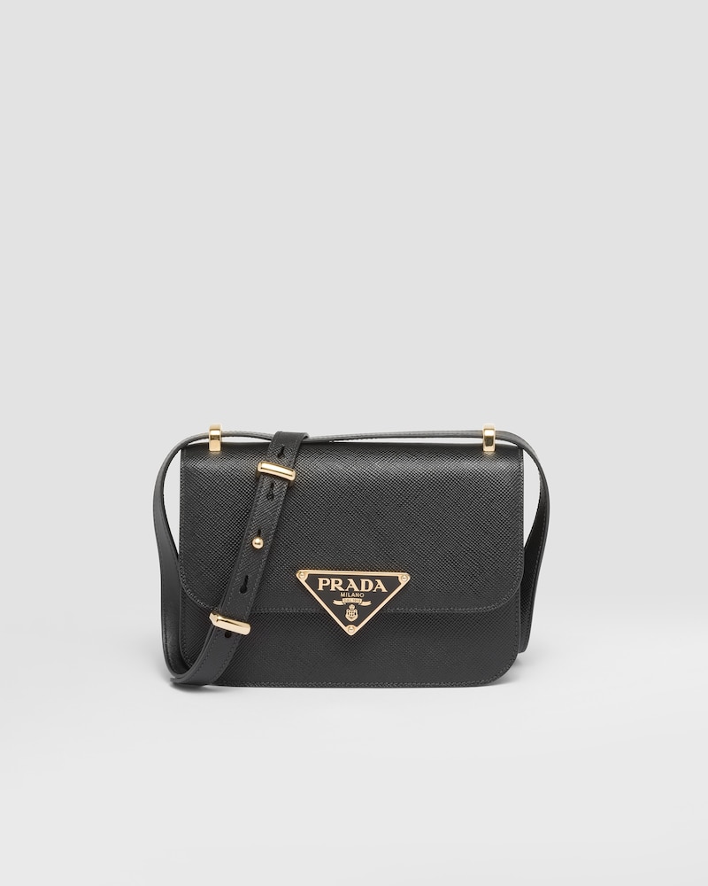 Black Prada Emblème Saffiano Shoulder Bag | PRADA