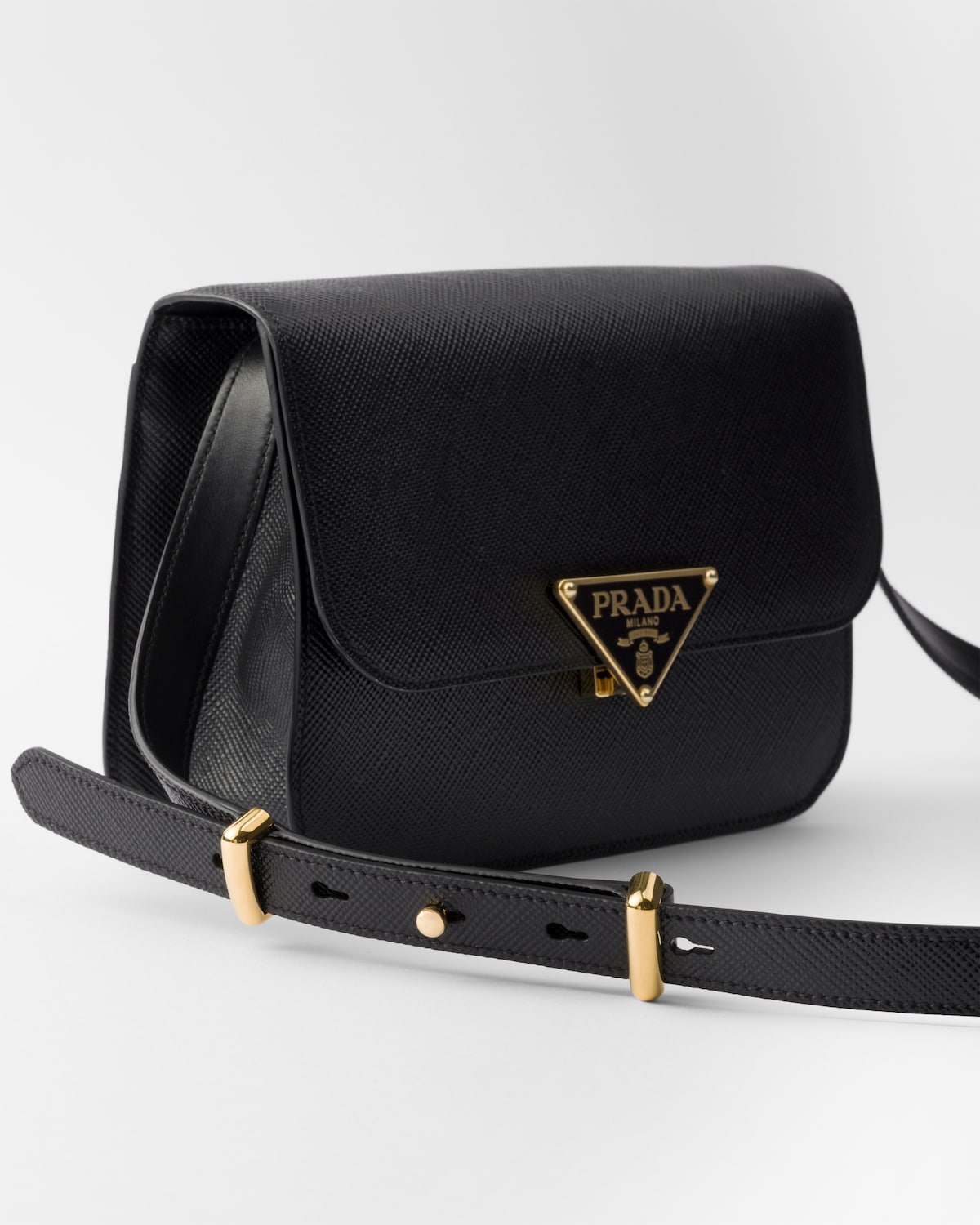 Black Saffiano Leather Flap Shoulder Bag | PRADA