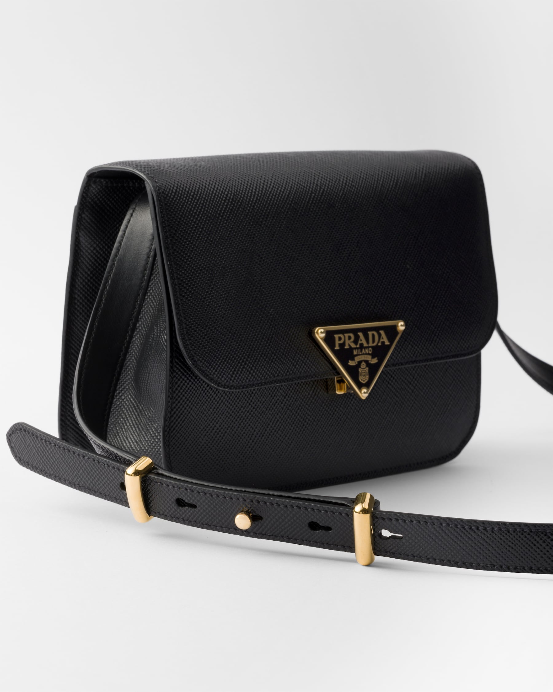 Black Saffiano Leather Flap Shoulder Bag | PRADA