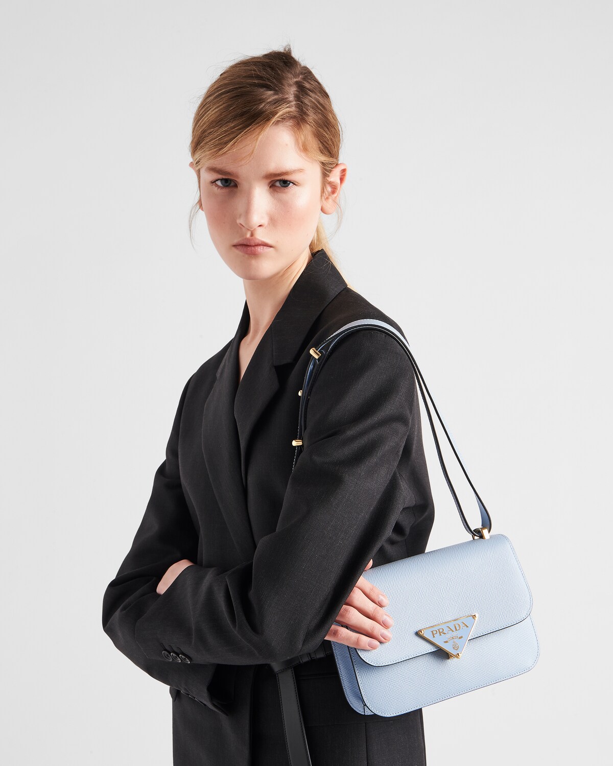 Light Blue Prada Emblème Saffiano Shoulder Bag | PRADA