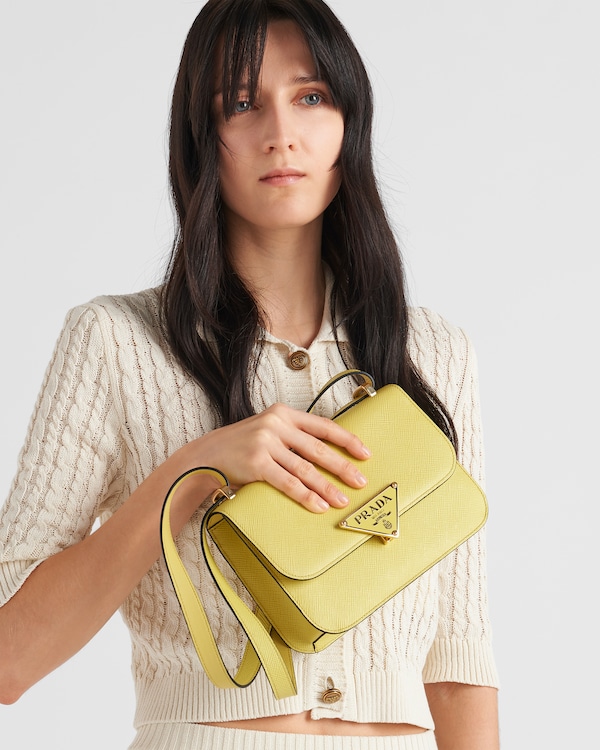 Citron Yellow Prada Emblème Saffiano Shoulder Bag | PRADA