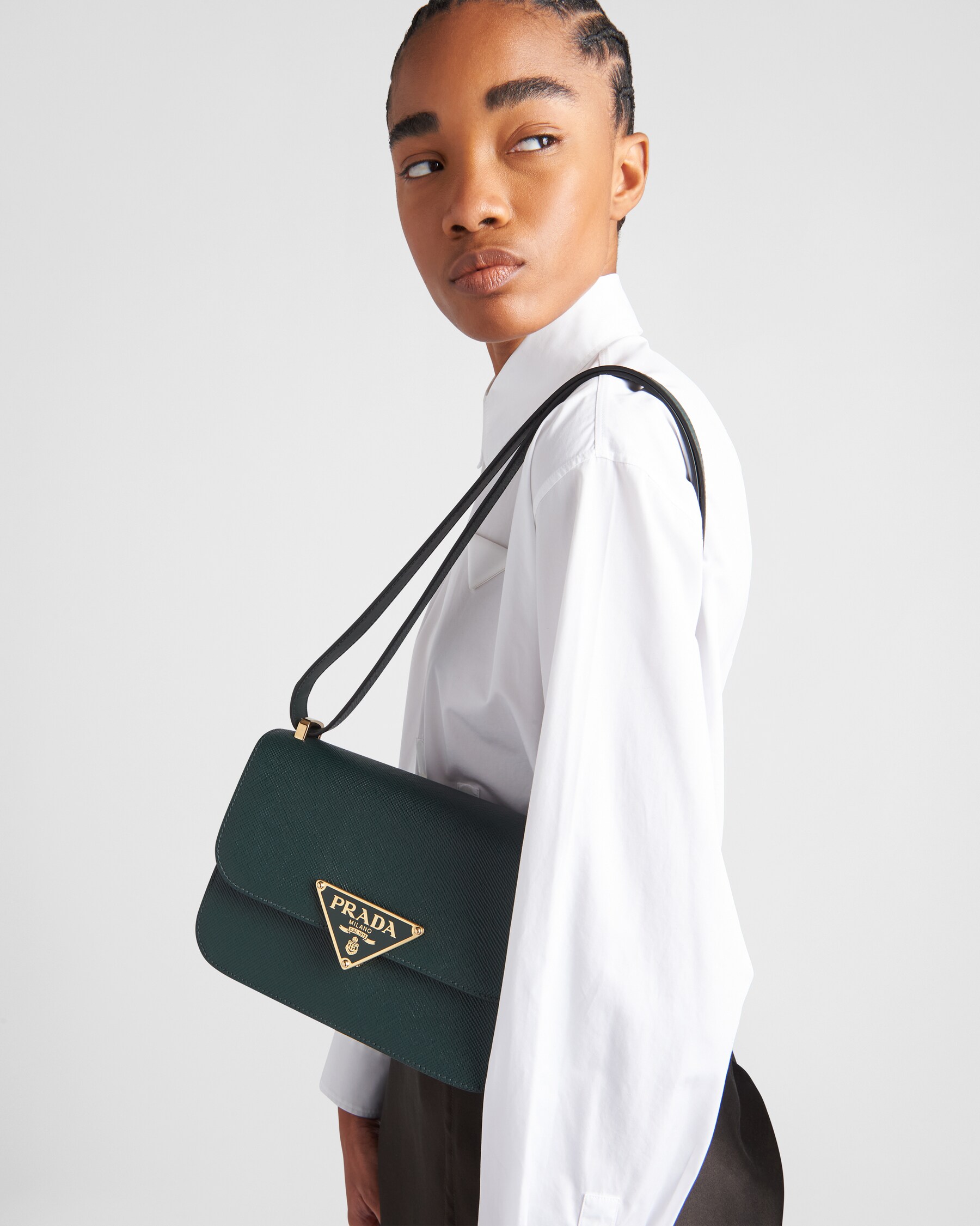Emerald Green Prada Emblème Saffiano Shoulder Bag | PRADA