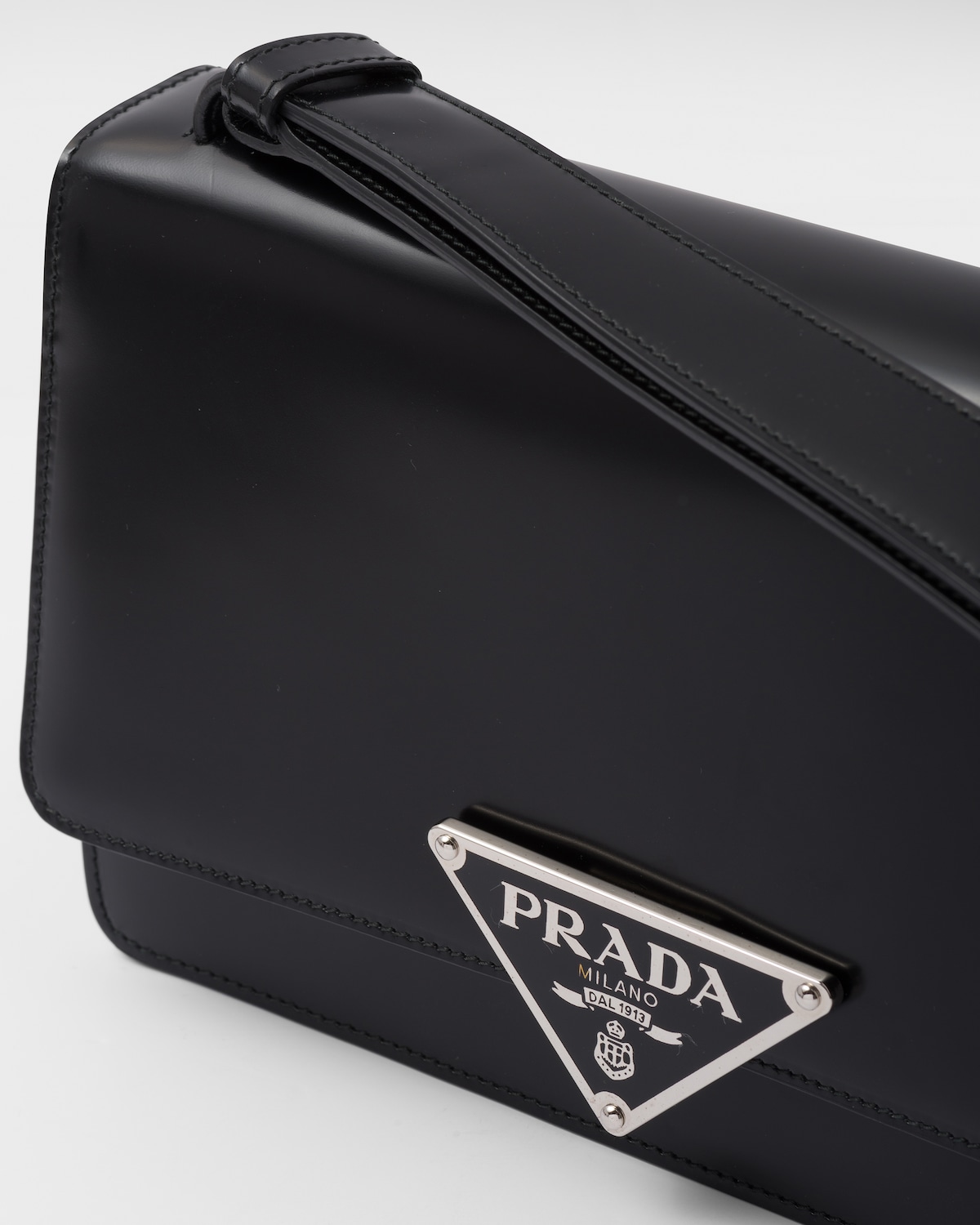 Black Prada Emblème Brushed-leather Bag | PRADA
