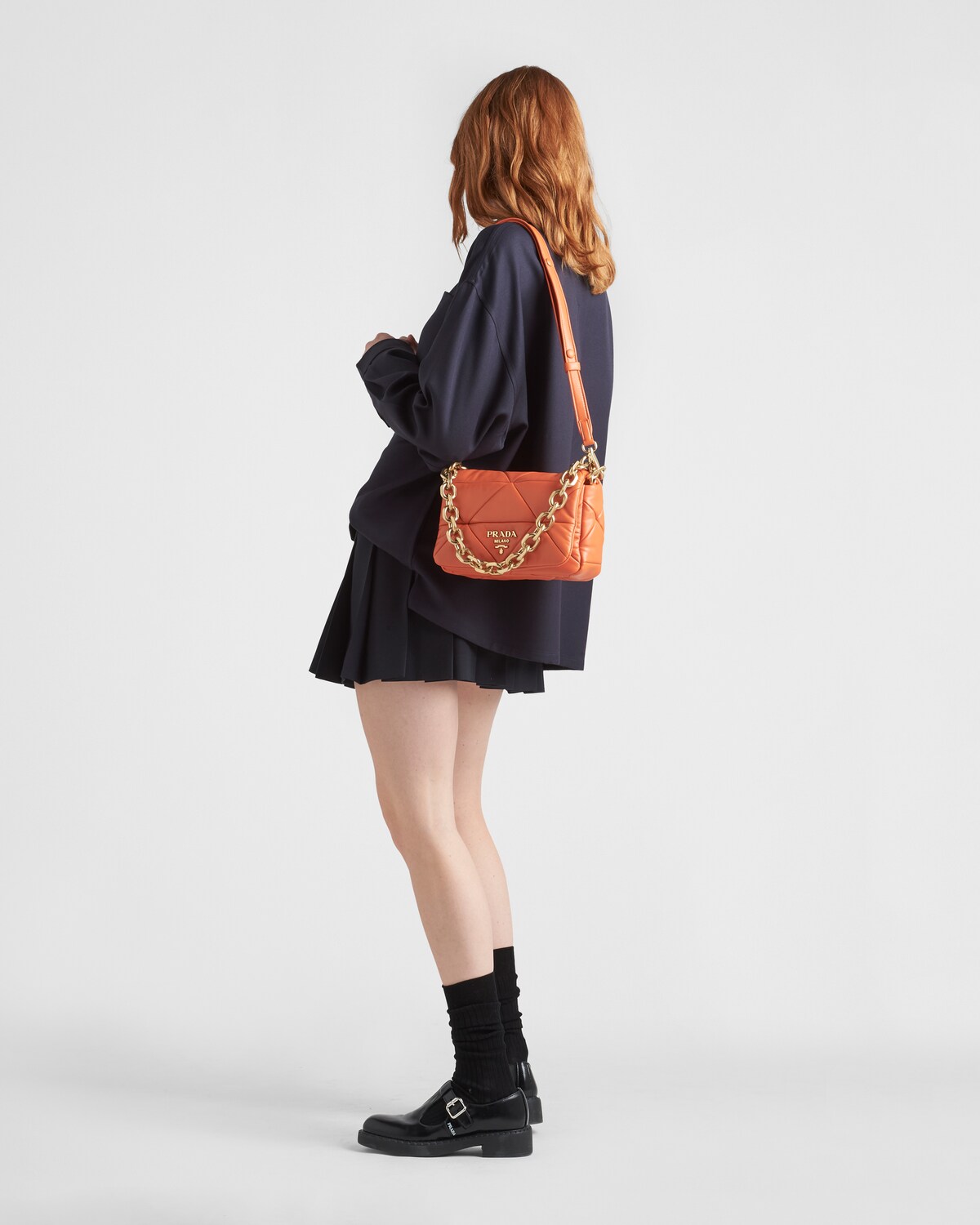 Orange Prada System Nappa Patchwork Shoulder Bag | PRADA