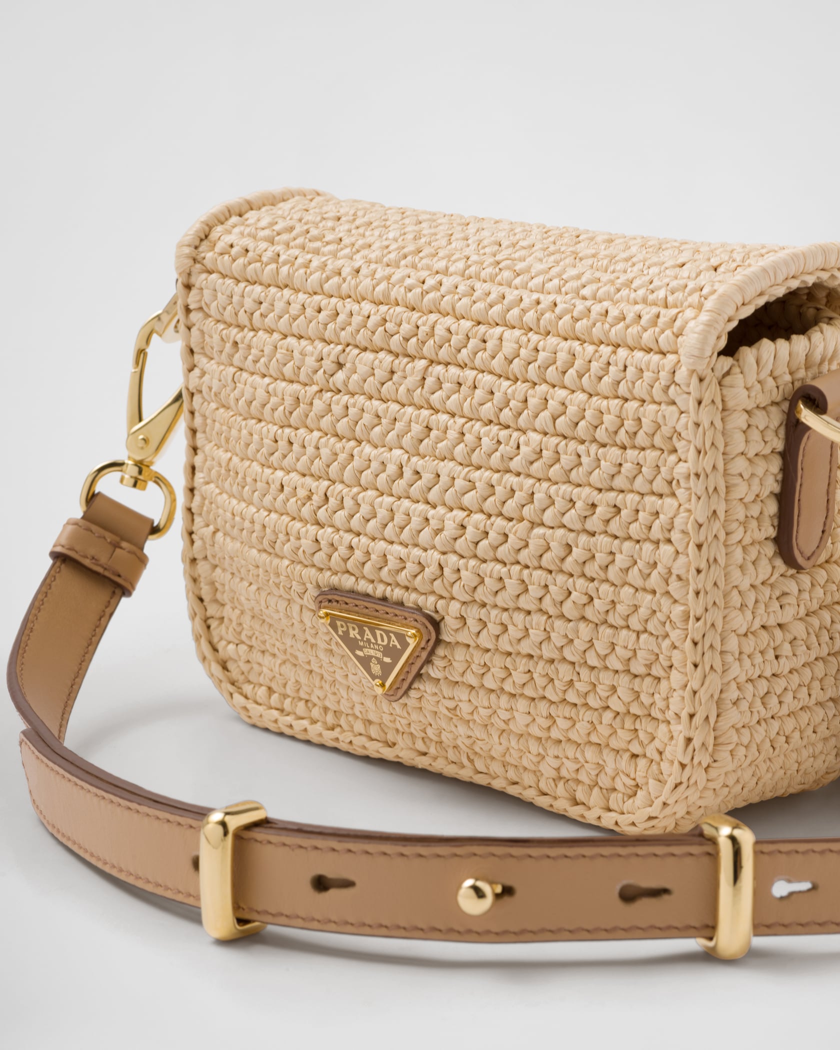 Natural Crochet And Leather Shoulder Bag | PRADA
