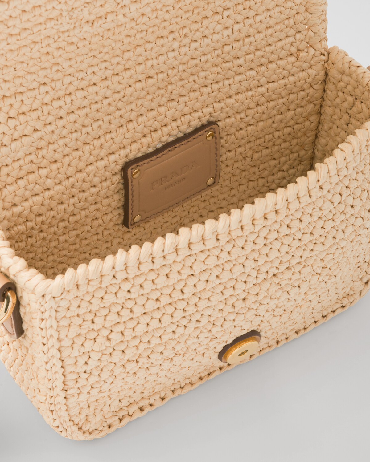 Natural Crochet And Leather Shoulder Bag With Flap | PRADA