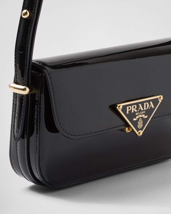 Black Patent Leather Shoulder Bag With Flap | PRADA