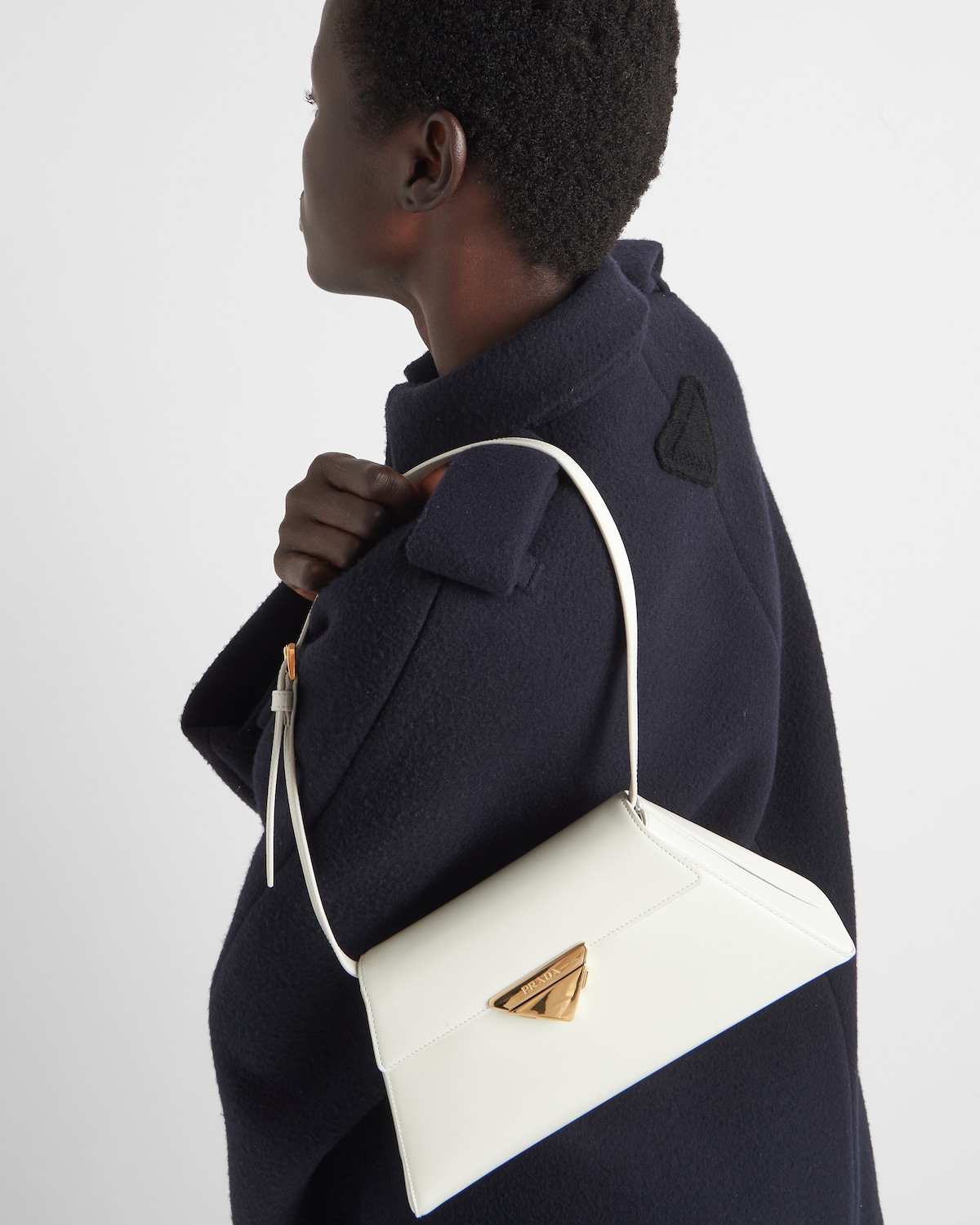 White Medium Brushed Leather Handbag | PRADA