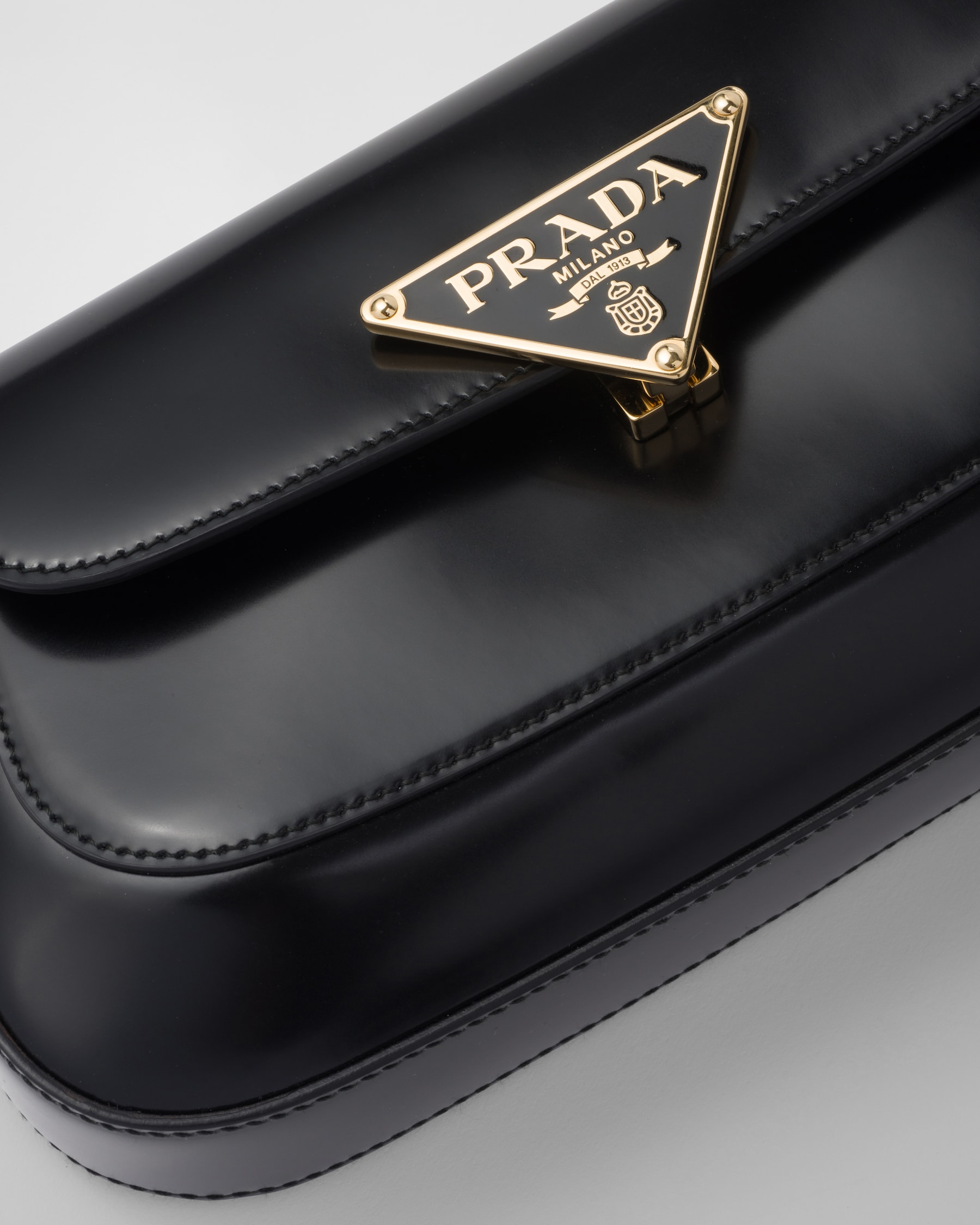 Black Brushed Leather Shoulder Bag | PRADA