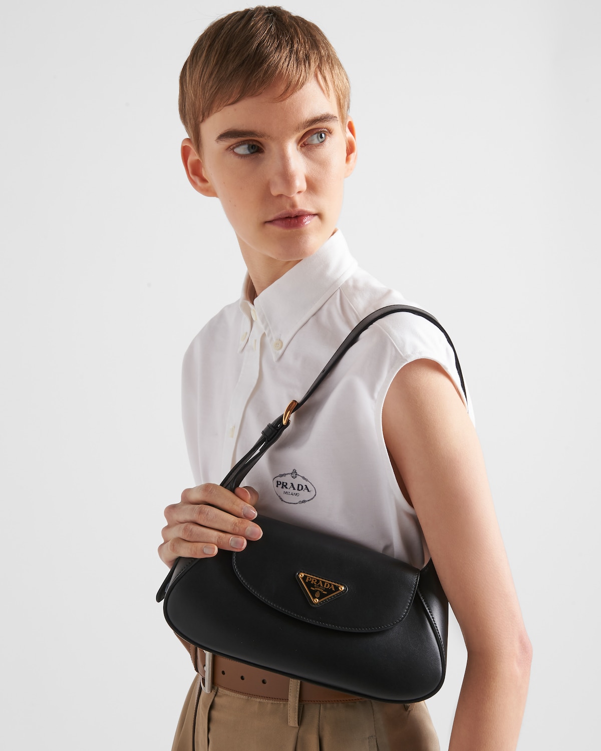 Black Small Leather Shoulder Bag | PRADA