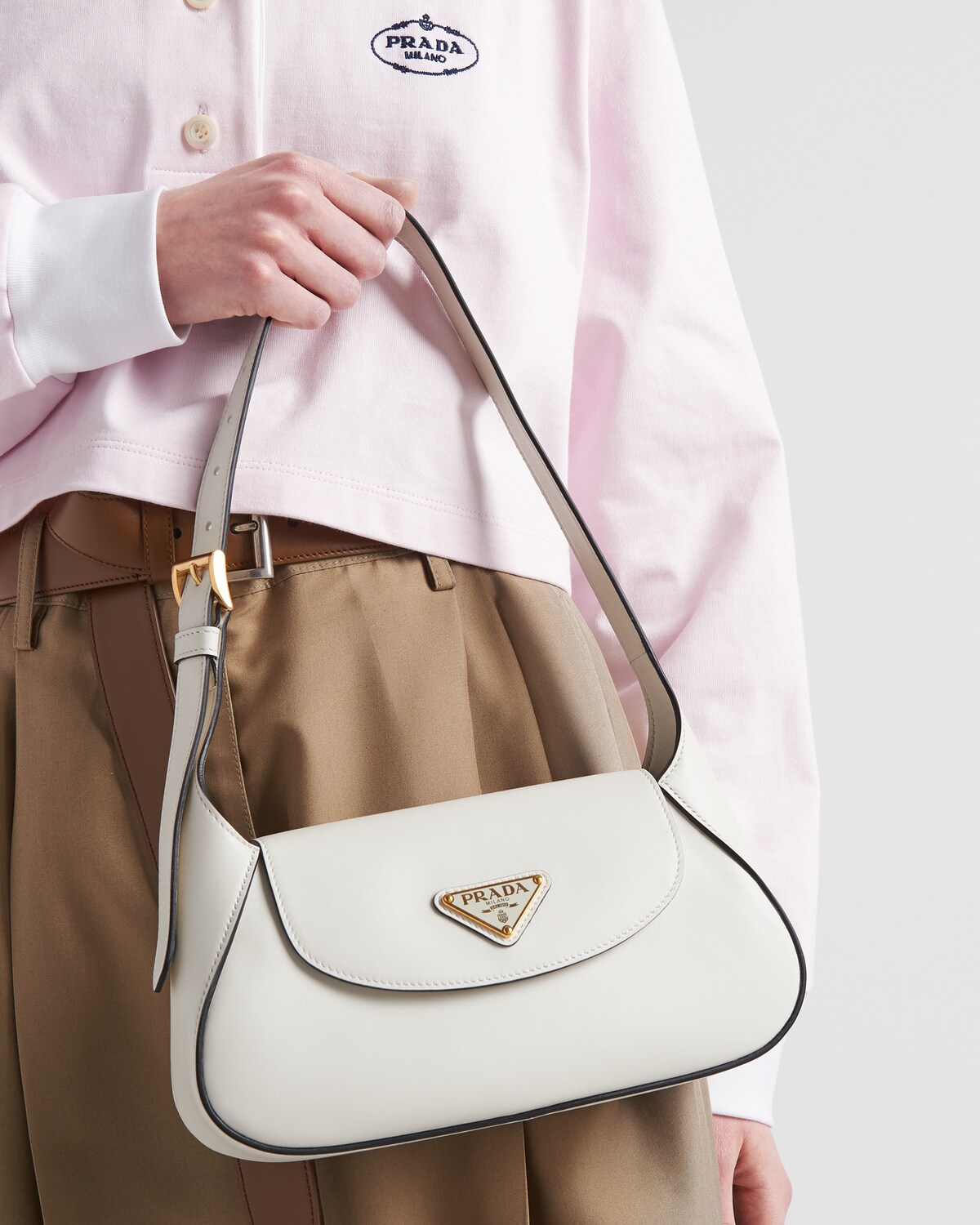 White Small Leather Shoulder Bag | PRADA