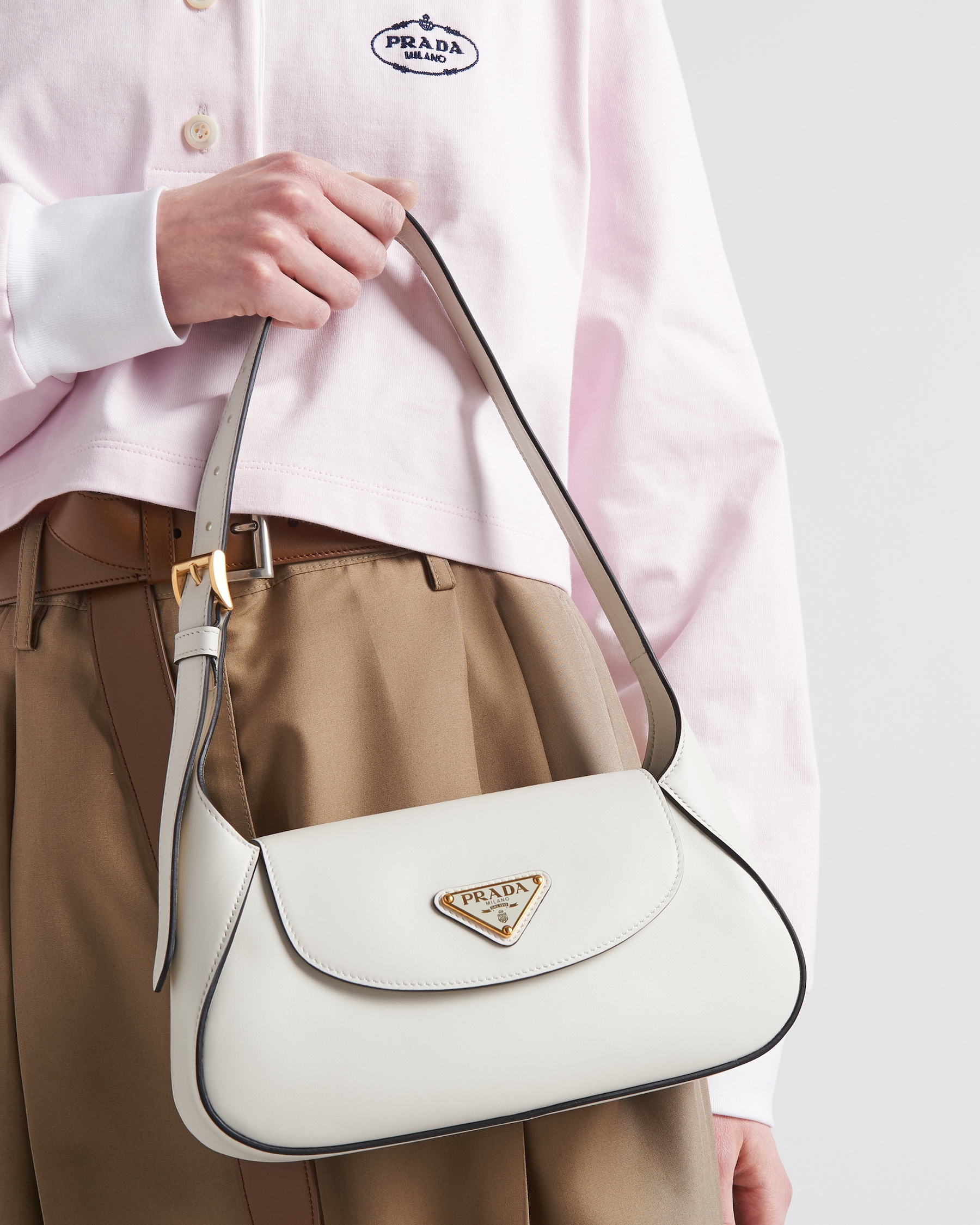 White Small Leather Shoulder Bag | PRADA