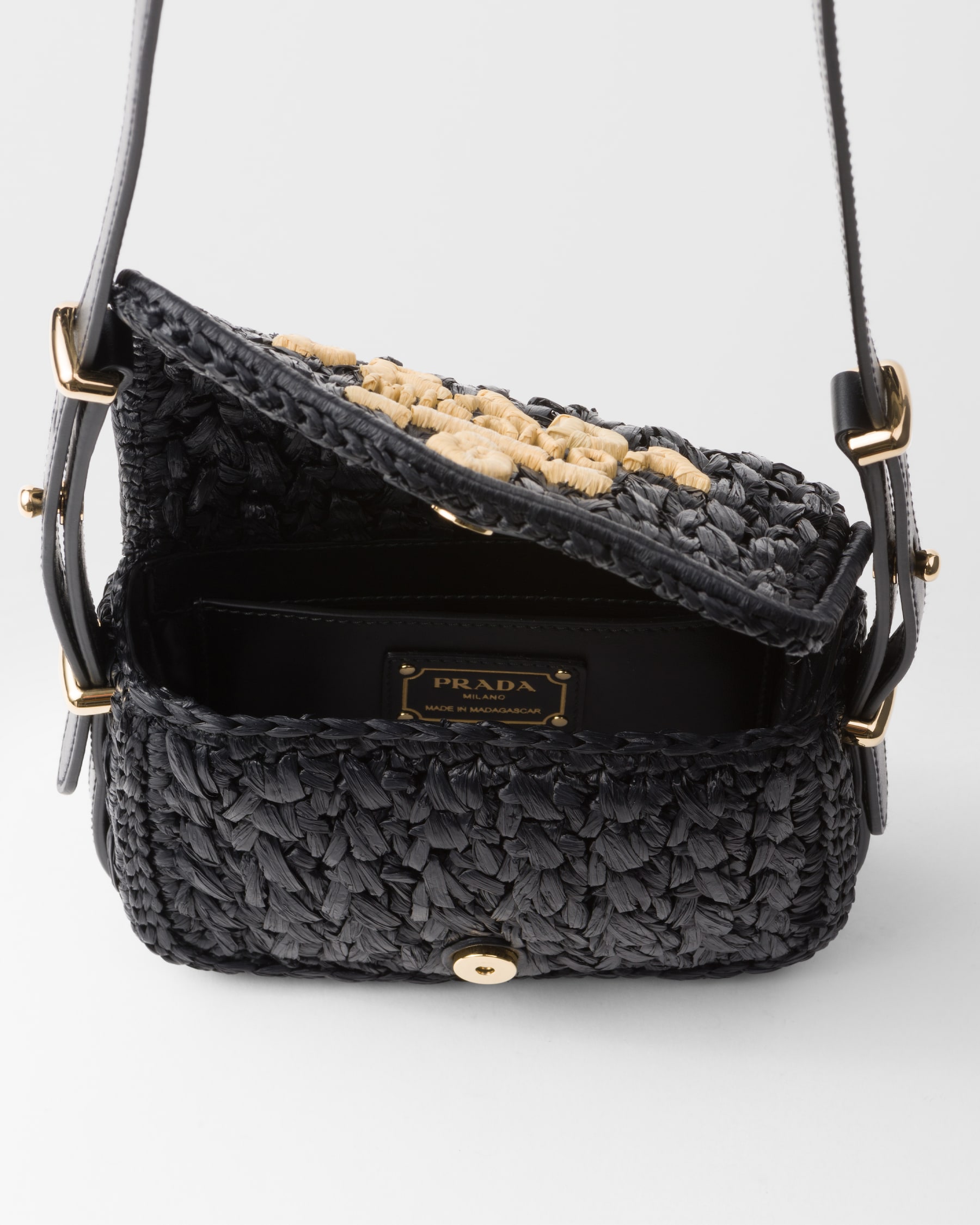 Black Crochet And Leather Shoulder Bag | PRADA