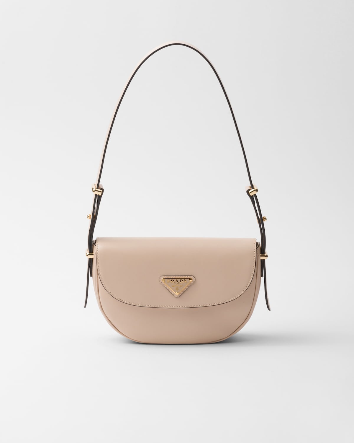 Travertine Prada Arqué Leather Shoulder Bag With Flap | PRADA