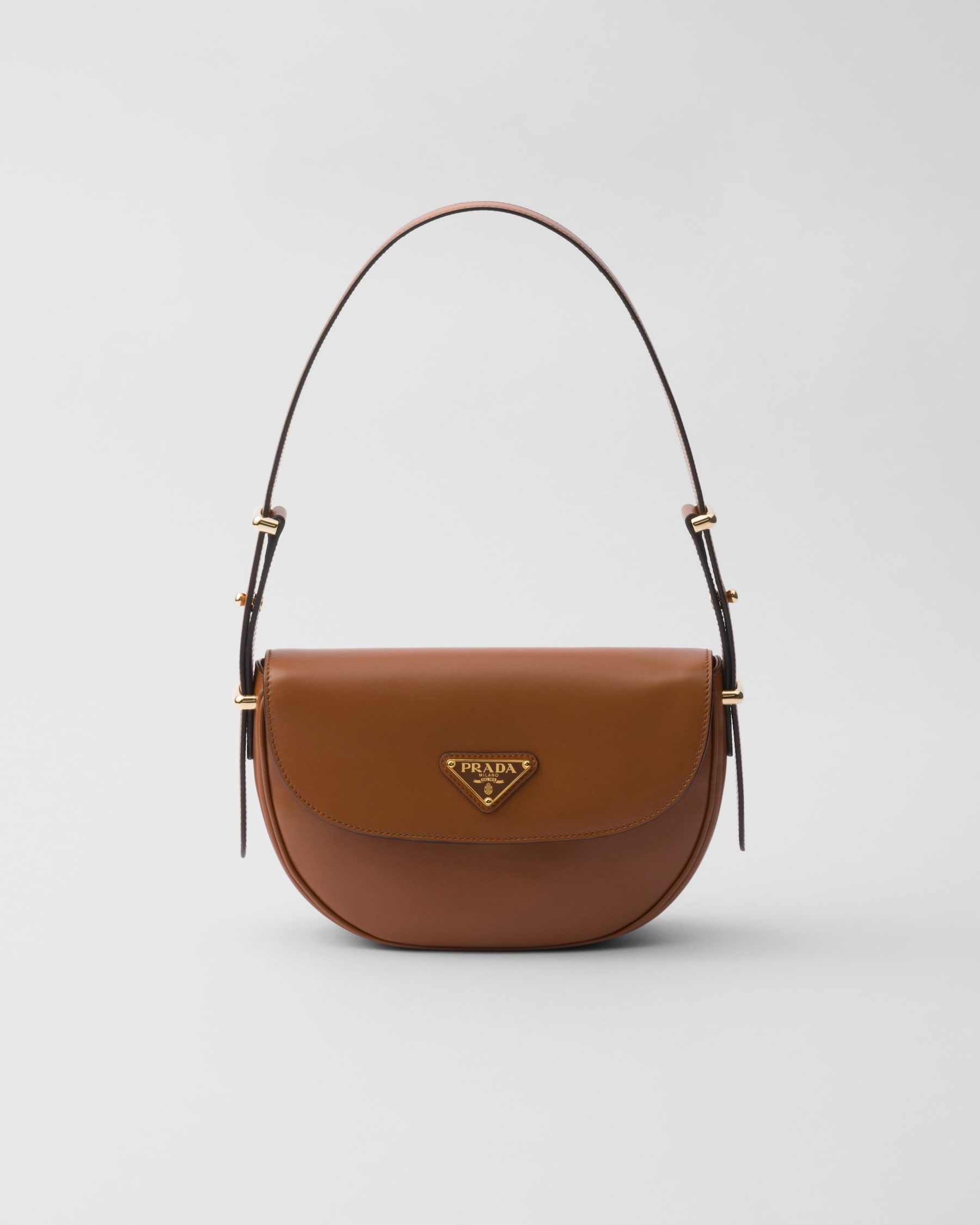 Cognac Prada Arqué Leather Shoulder Bag With Flap | PRADA