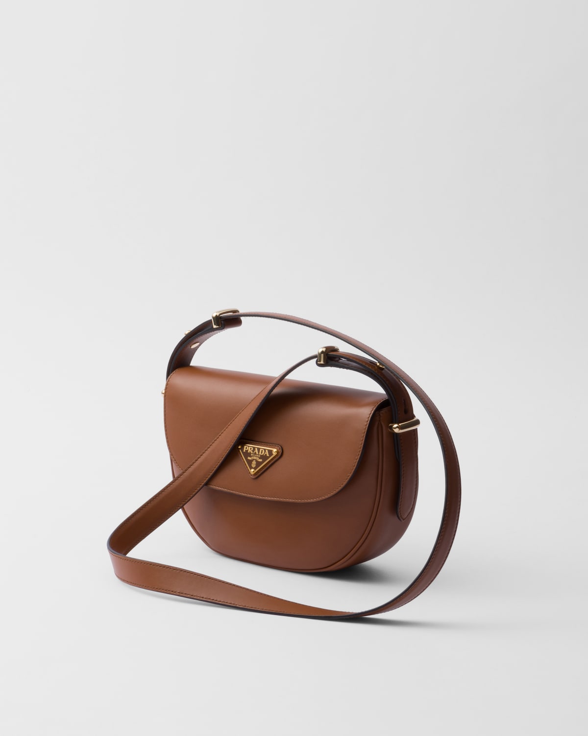 Cognac Prada Arqué Leather Shoulder Bag With Flap | PRADA