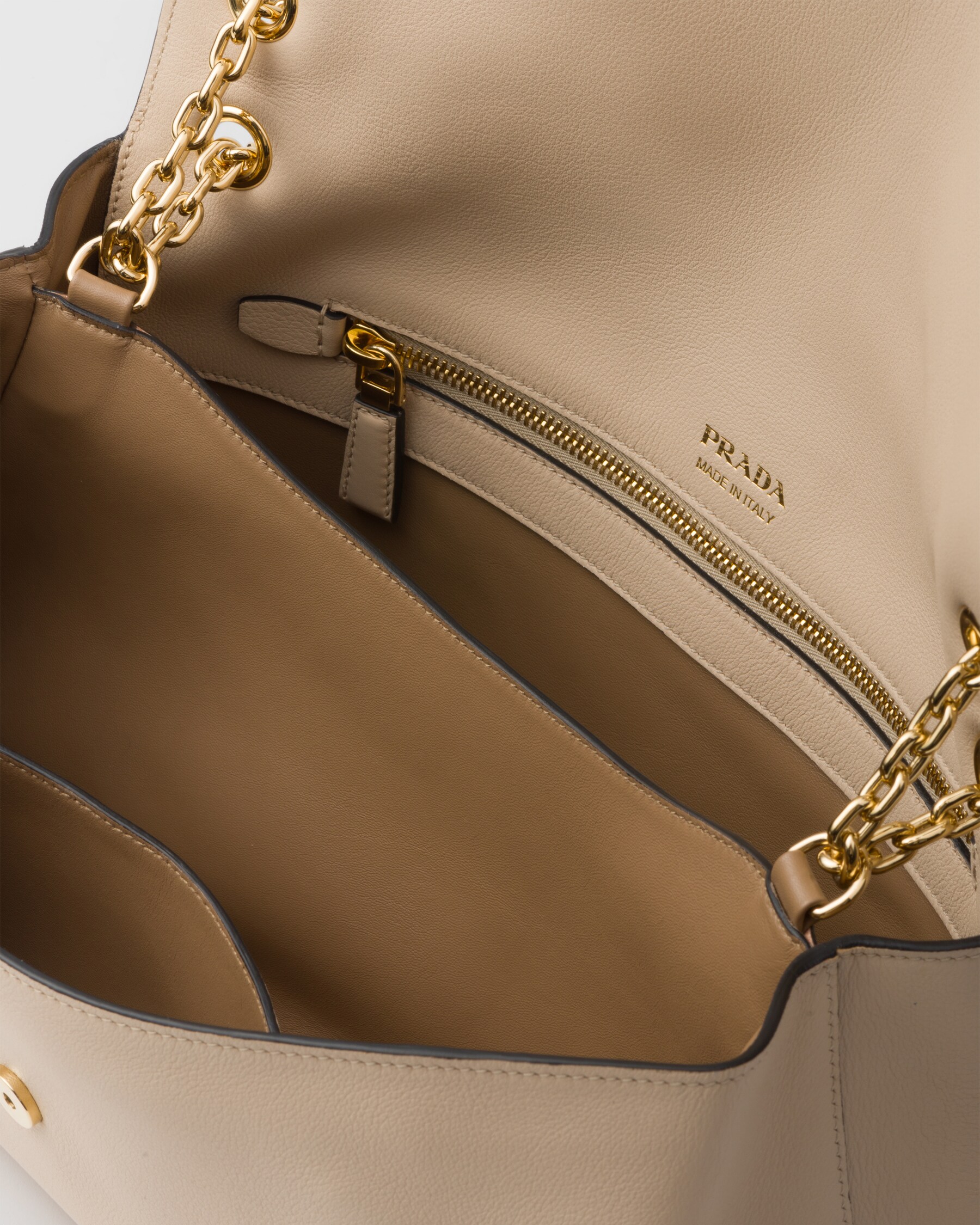 Travertine Medium Leather Shoulder Bag | PRADA