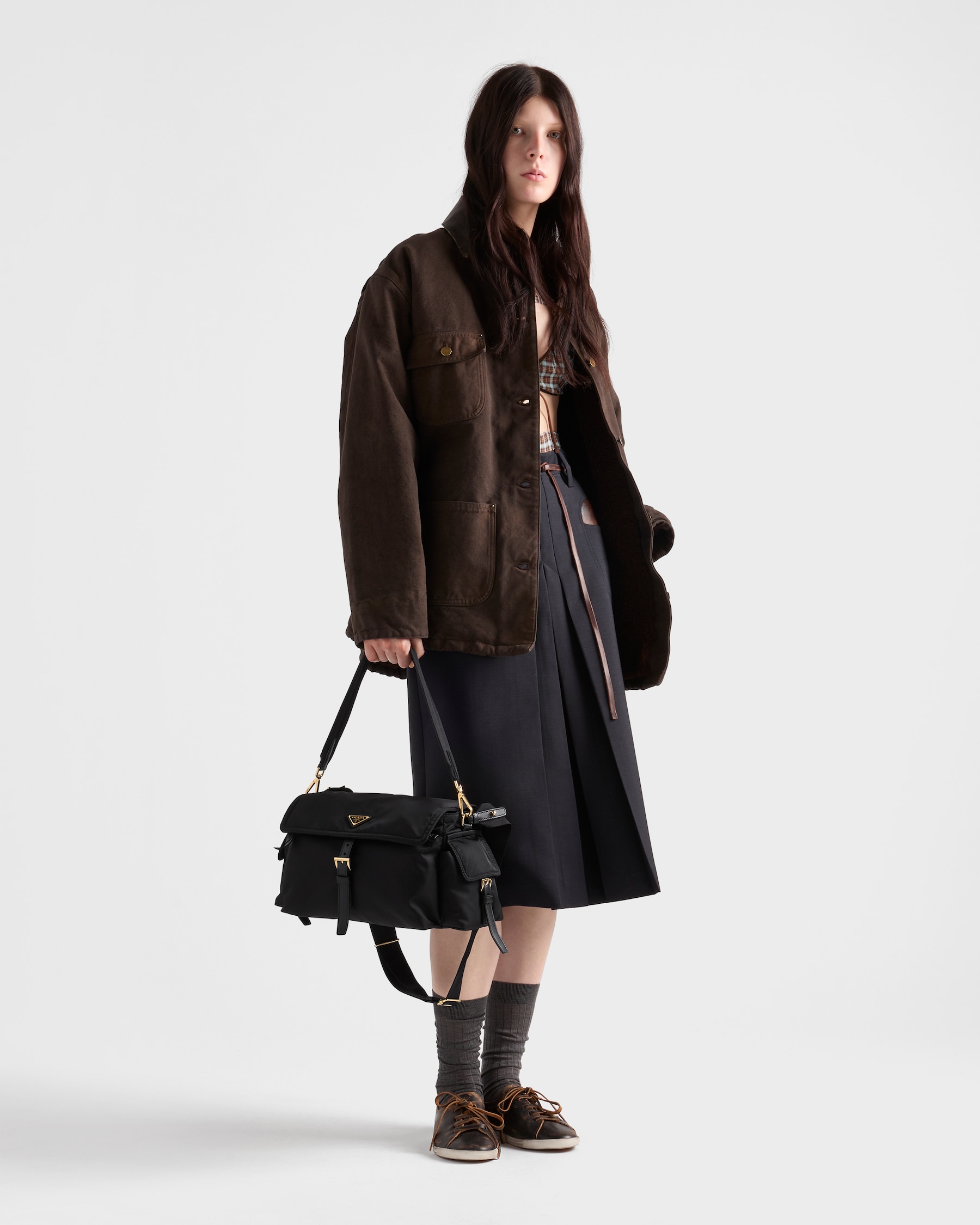 Black Prada Explore Large Re-nylon Shoulder Bag With Flap | PRADA