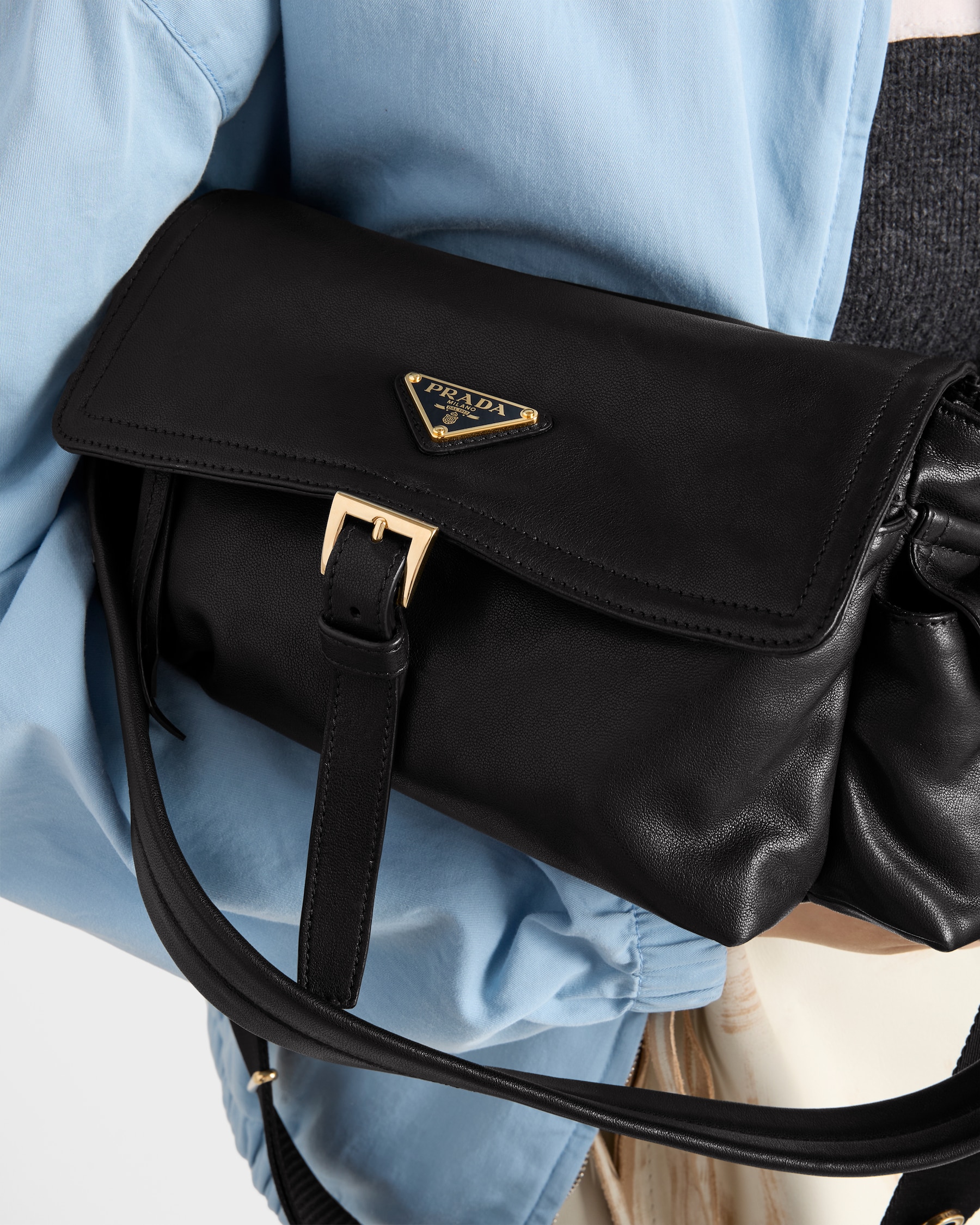 Black Prada Explore Medium Nappa Leather Shoulder Bag With Flap | PRADA ...