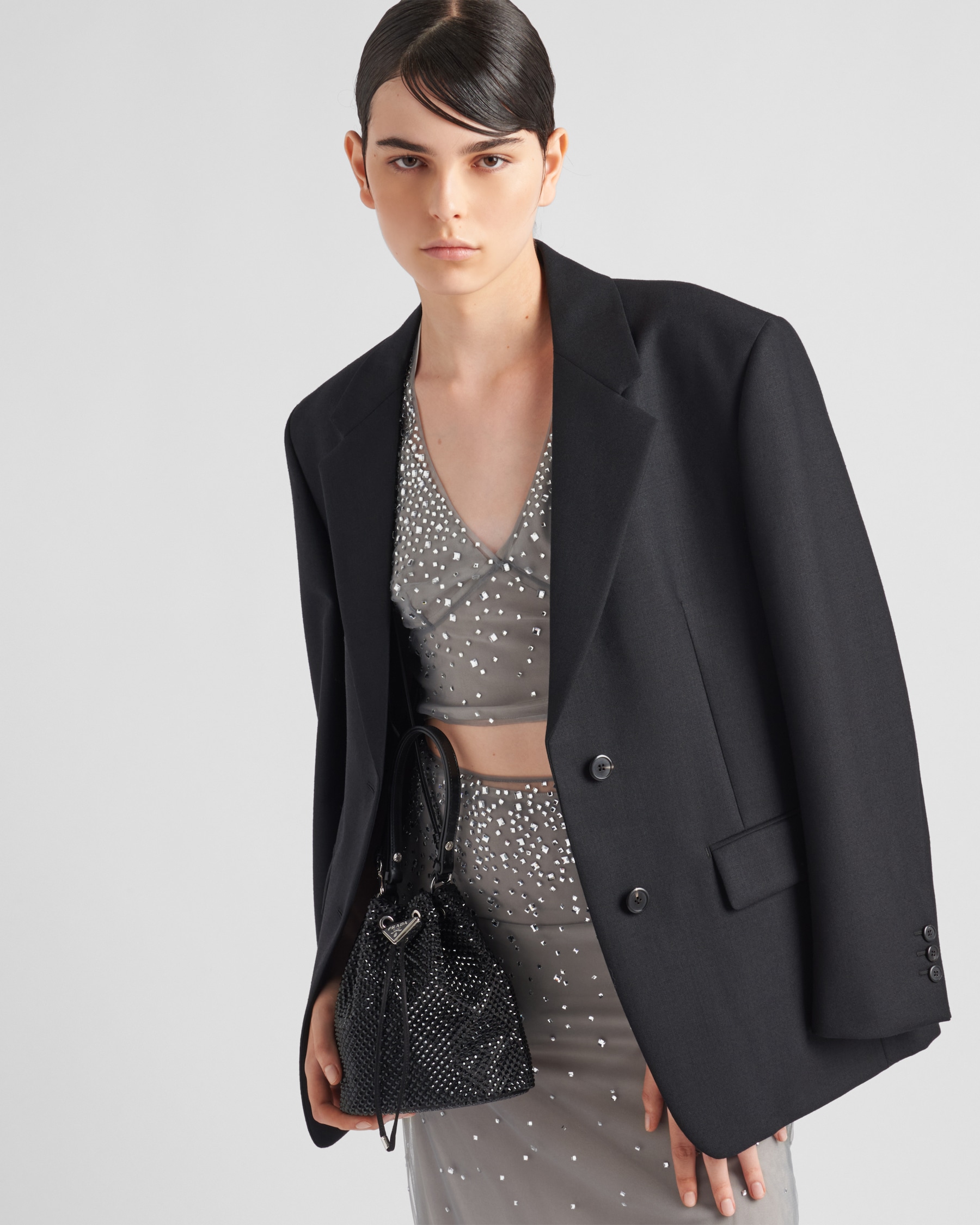 Black Satin Mini-bag With Crystals | PRADA
