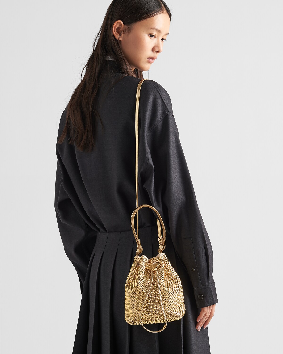 Platinum Satin Mini-bag With Crystals | PRADA
