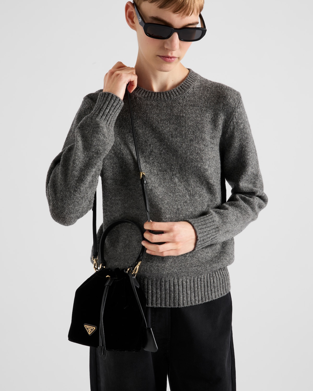 Black Velvet Mini-bag With Nappa Leather Details | PRADA