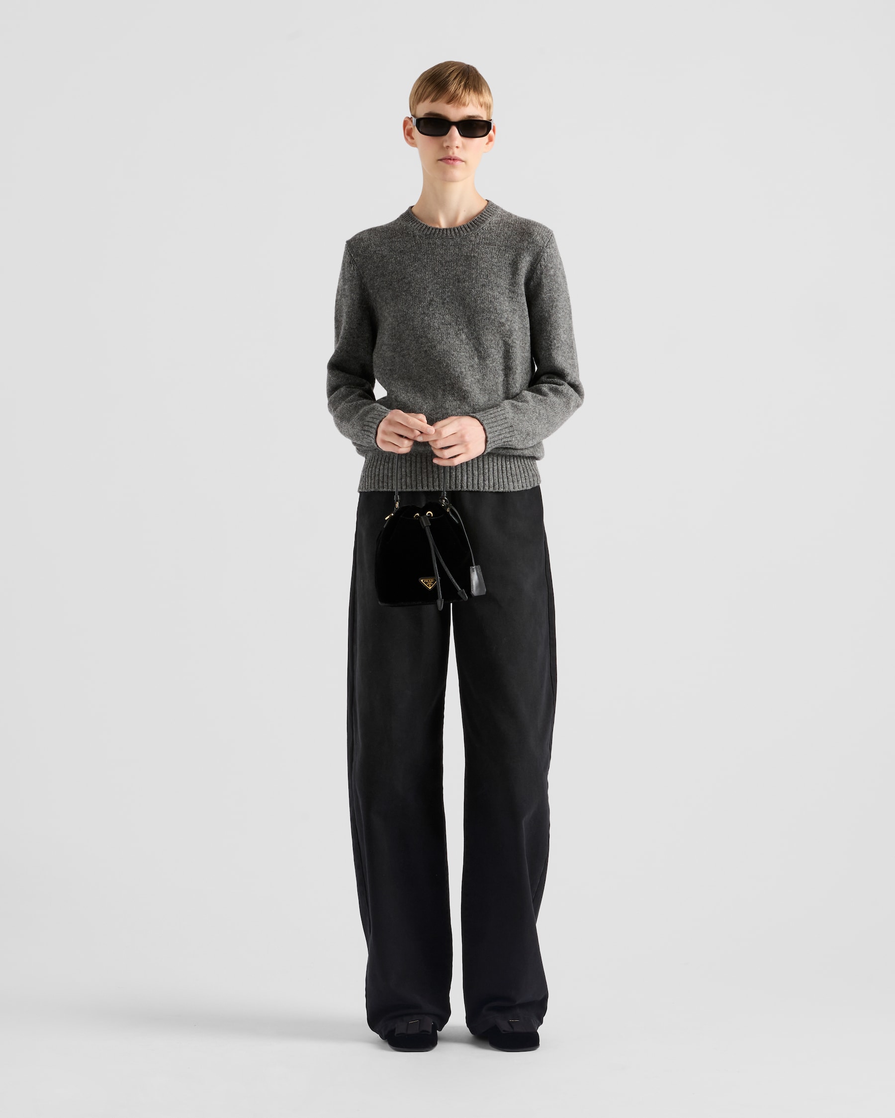 Black Velvet Mini-bag With Nappa Leather Details | PRADA