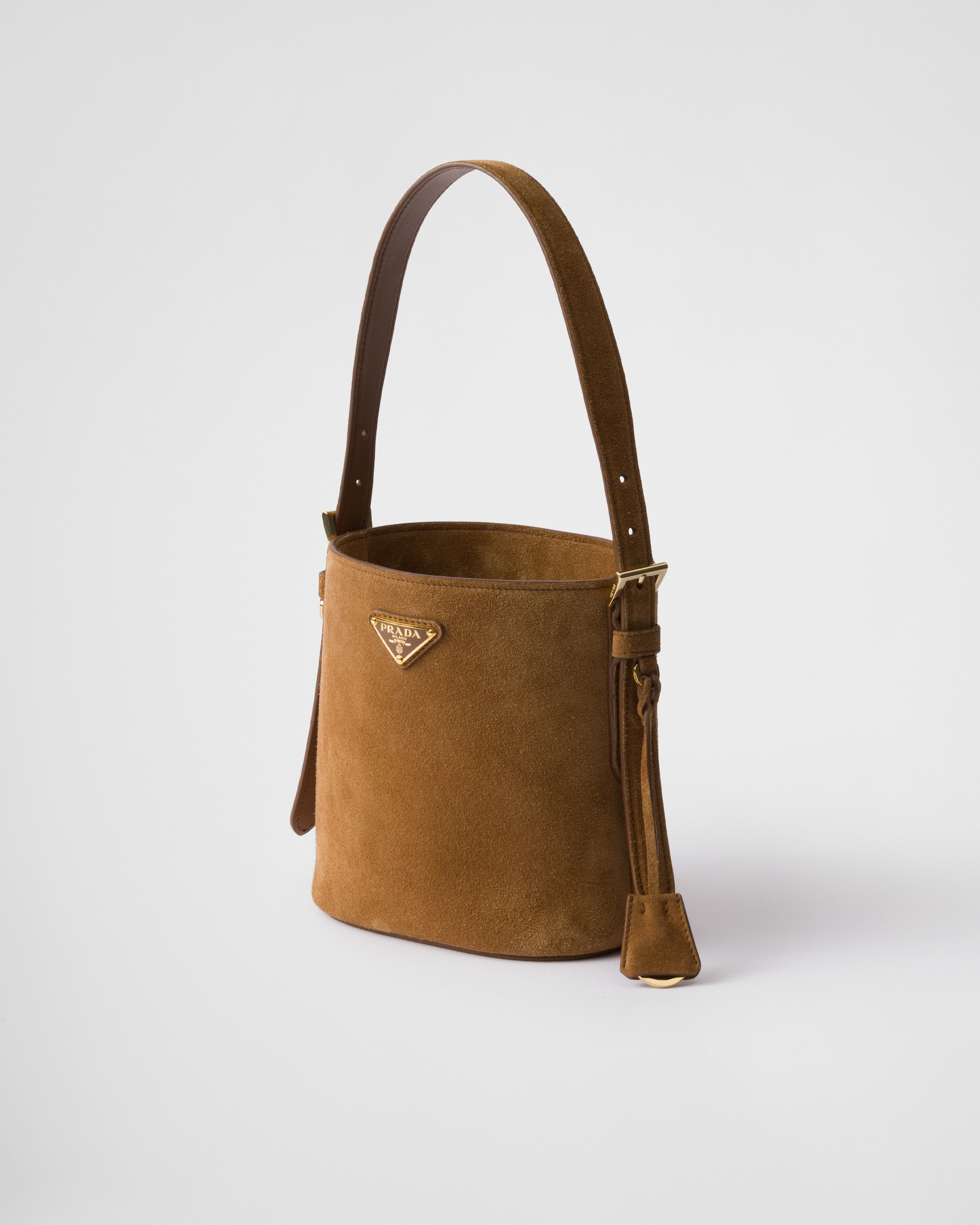 Cinnamon Suede Mini Bucket Bag | PRADA