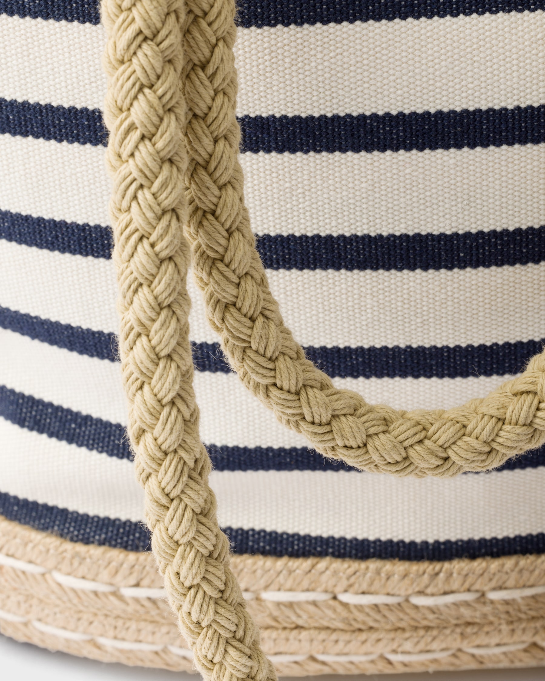 Ivory/blue Prada Mariner Small Striped Fabric Bucket Bag | PRADA