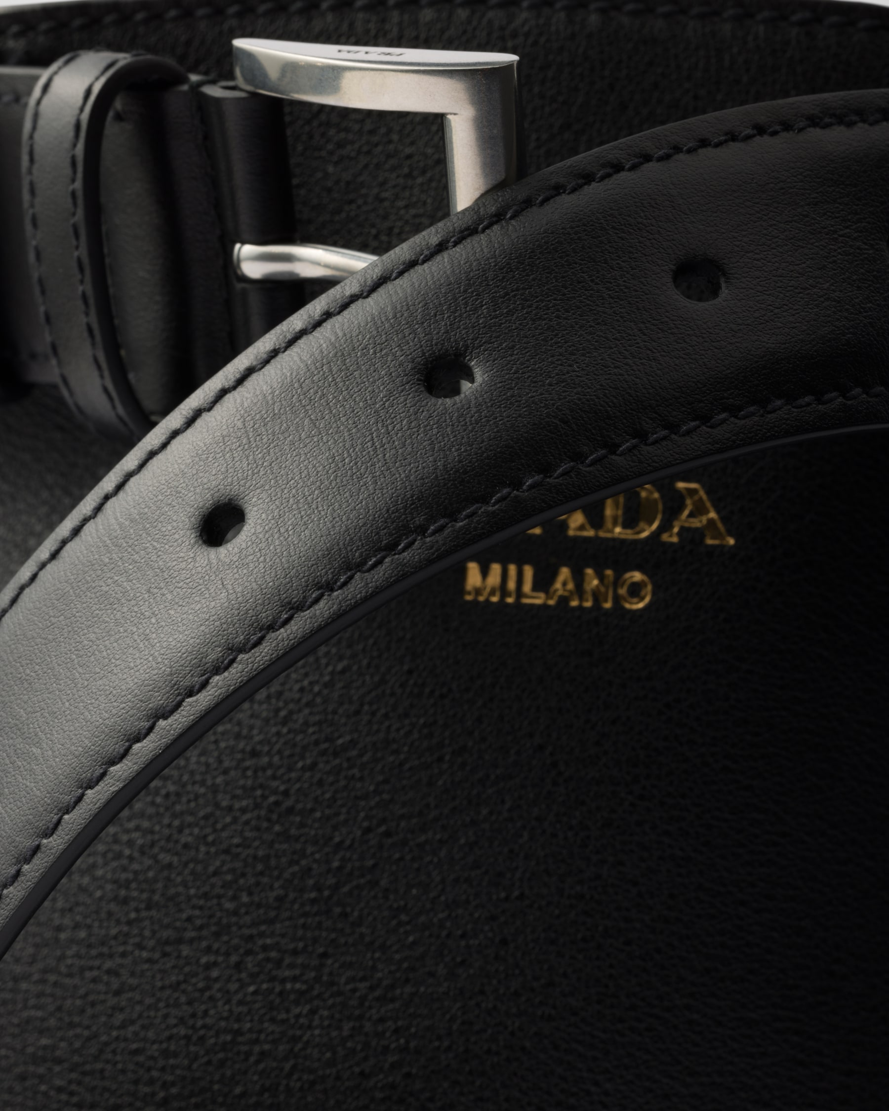 Black Prada Buckle Leather Bucket Bag With Belt | PRADA